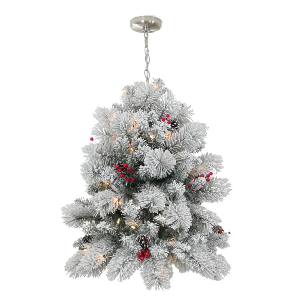 SKYX Platforms Plug & Play Frosted & Flocked Christmas Tree Chandelier ...