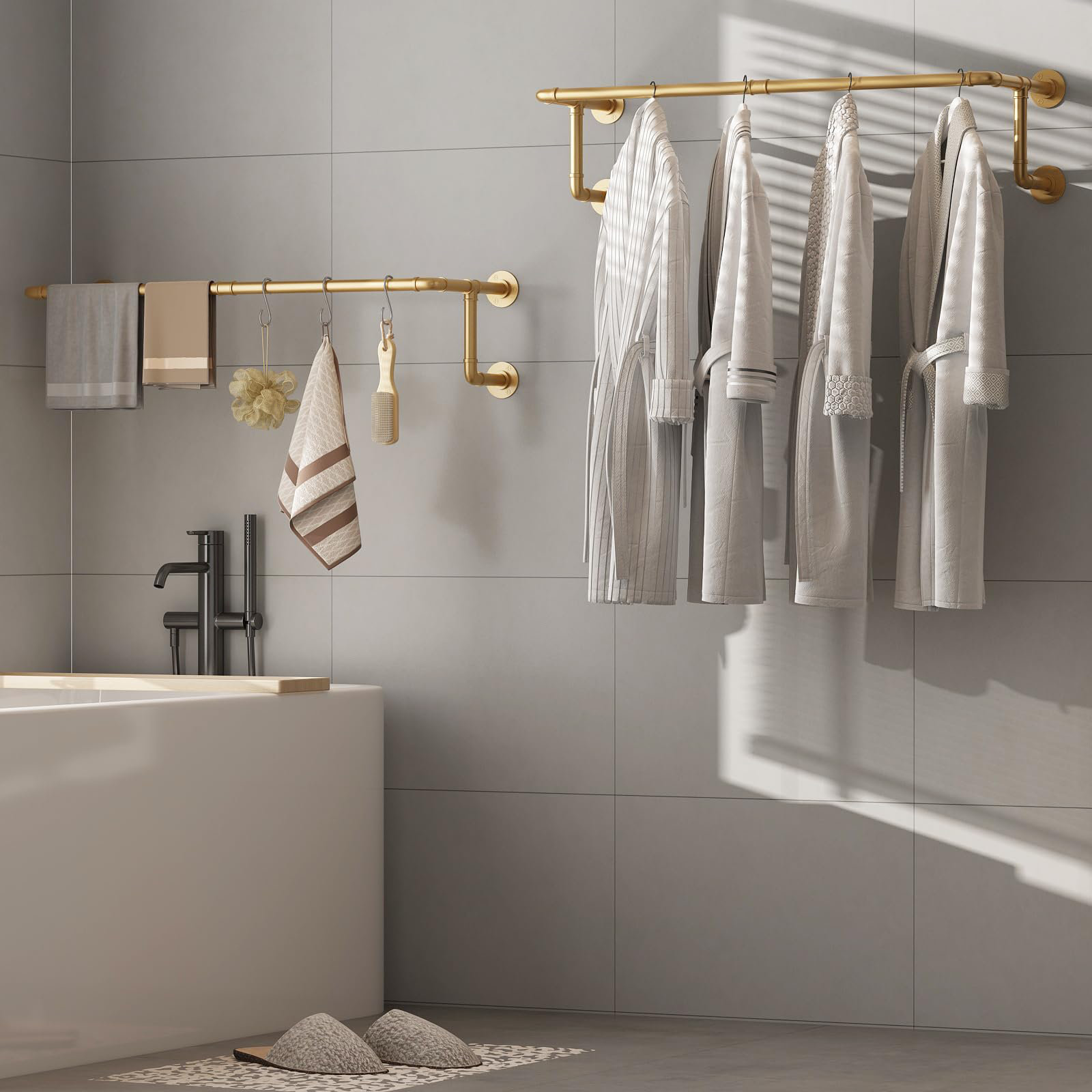 Everly Quinn Industrial Pipe Clothes Racks, 36.2 Inch Gold Wall Mounted ...