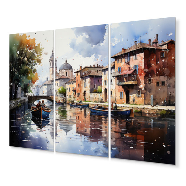 DesignArt Beige Canal Waterways Pointillism Metal Wall Decor | Wayfair