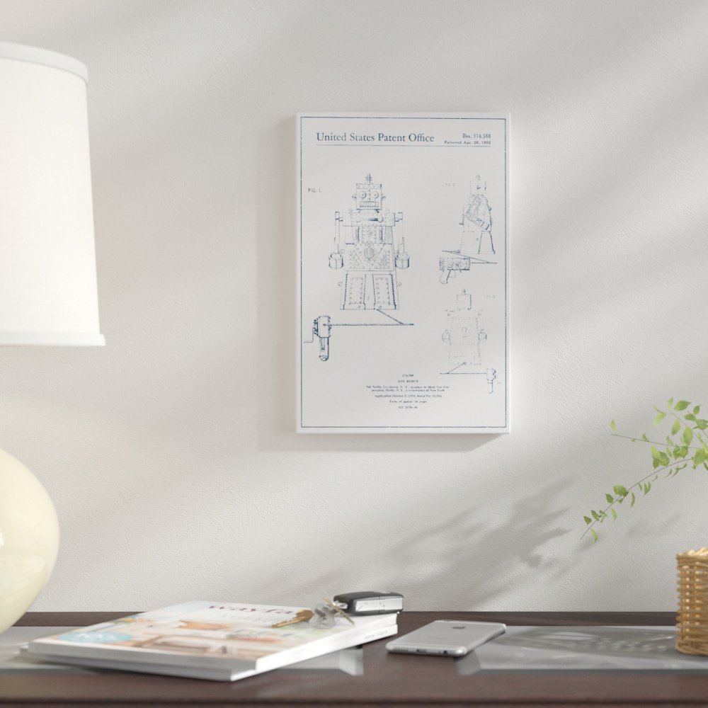 East Urban Home 'Sid Noble Toy Robot Patent Sketch' Graphic Art Print ...