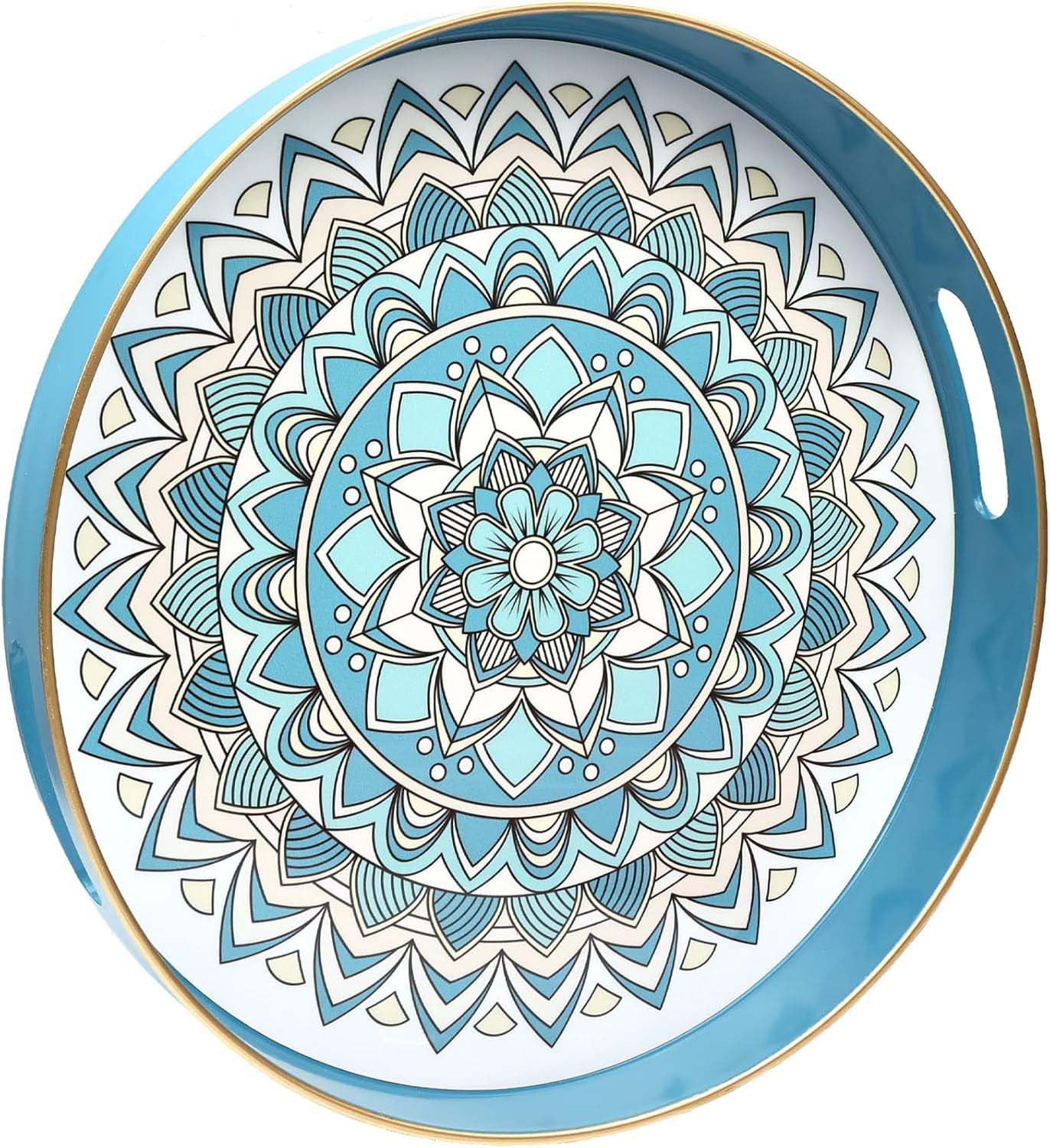 Dakota Fields Round Cyan Decorative Tray For Coffee Table, Ottoman, 13 ...