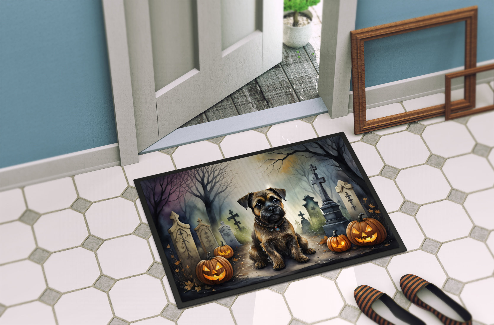 Arlmont & Co. Nyiema Border Terrier Spooky 27 in. x 18 in. Non-Slip ...