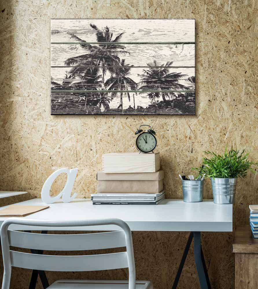 IDEA4WALL Tropical Palm Palm Tree Woodcut Print Artwork Rustic Home Art ...