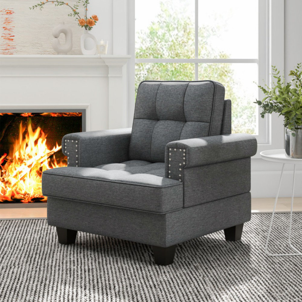 Lark Manor™ Mid-century Modern Accent Armchair Tufted Linen Club Chair ...