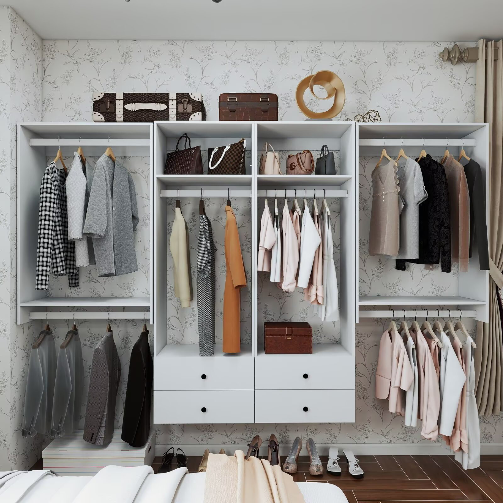 Latitude Run® White Modular Closet Organizer System with 2 shelves 4 ...