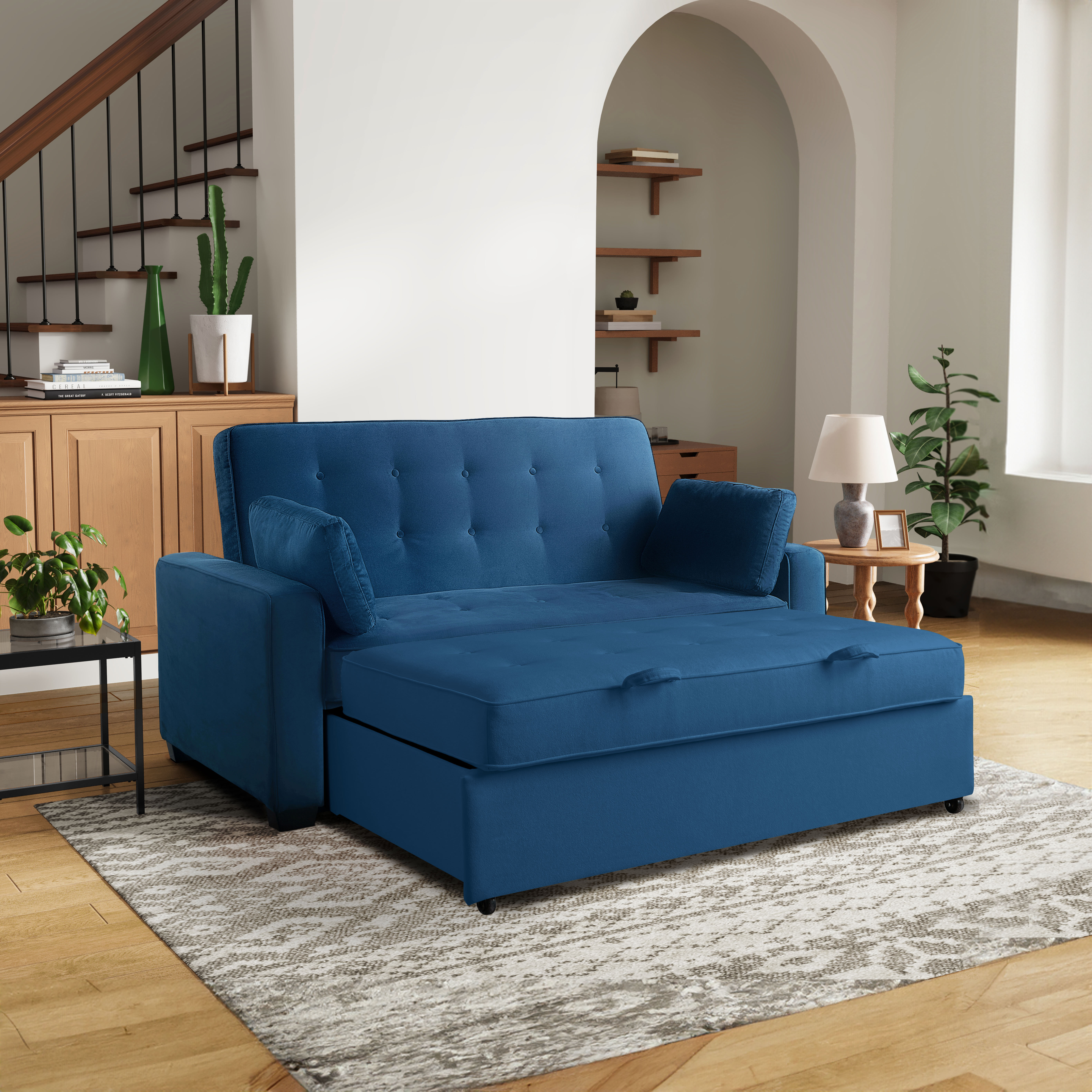 Serta Monroe 72.6" Queen Square Arm Tufted Back Convertible Sleeper ...