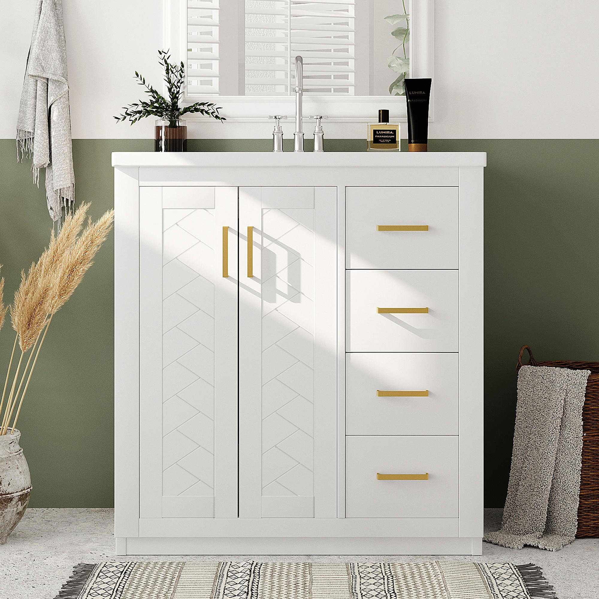 buthreing Bathroom Vanity With Ceramic Sink Combo, Solid Wood Frame ...