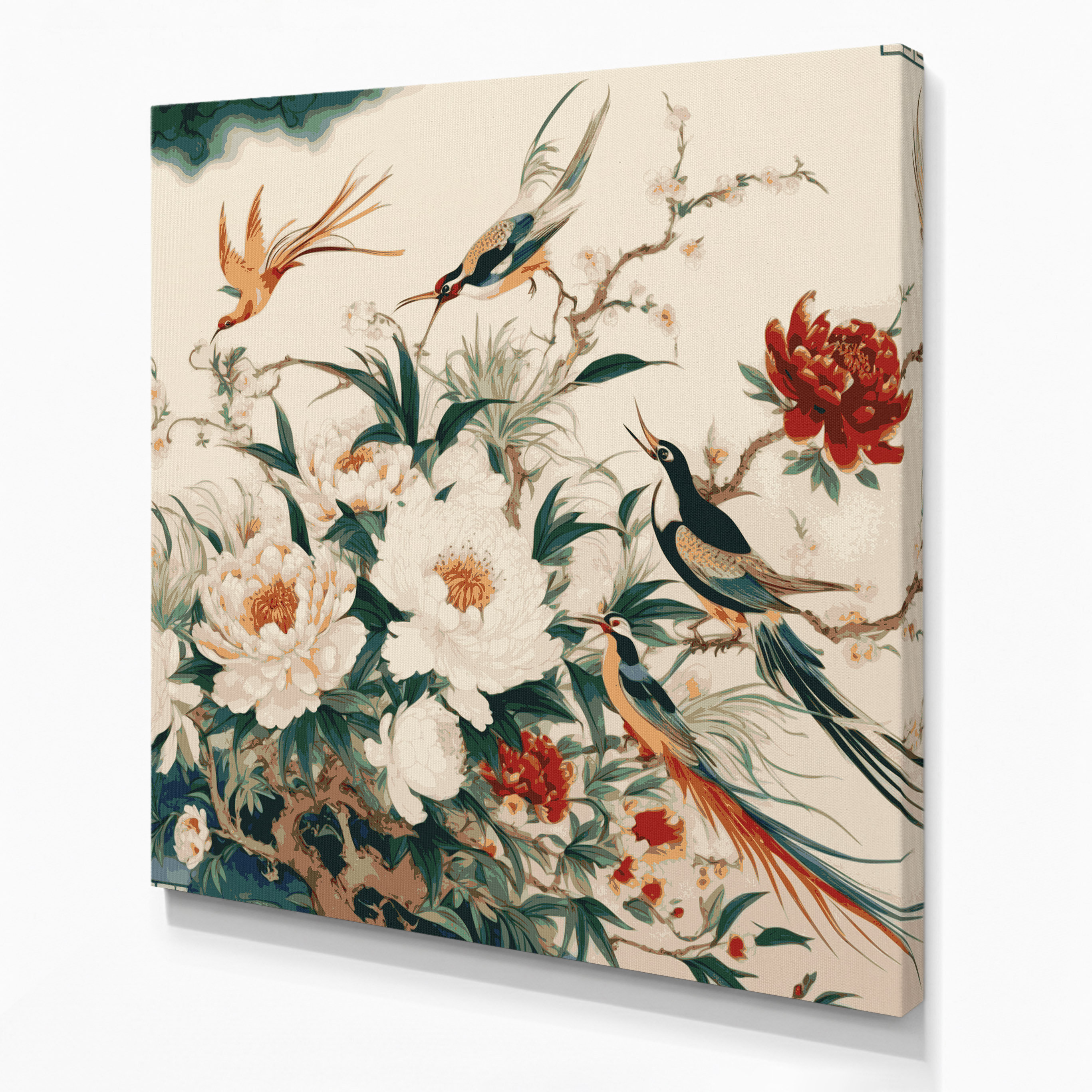 Astoria Grand Botanical Chinoiserie Botanical Patterns Beige Canvas ...