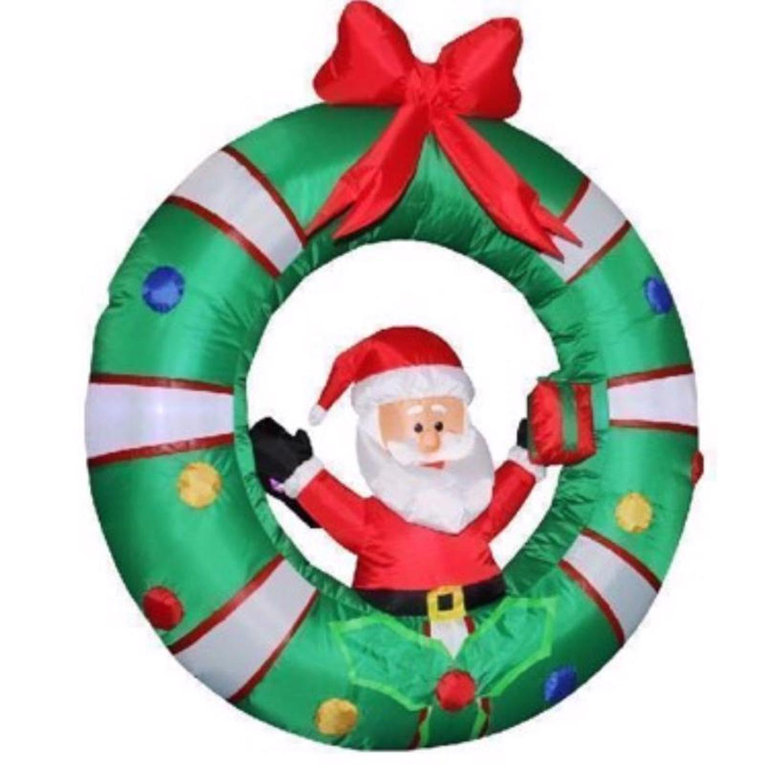 The Holiday Aisle® Santa in Wreath 4 ft. Inflatable | Wayfair