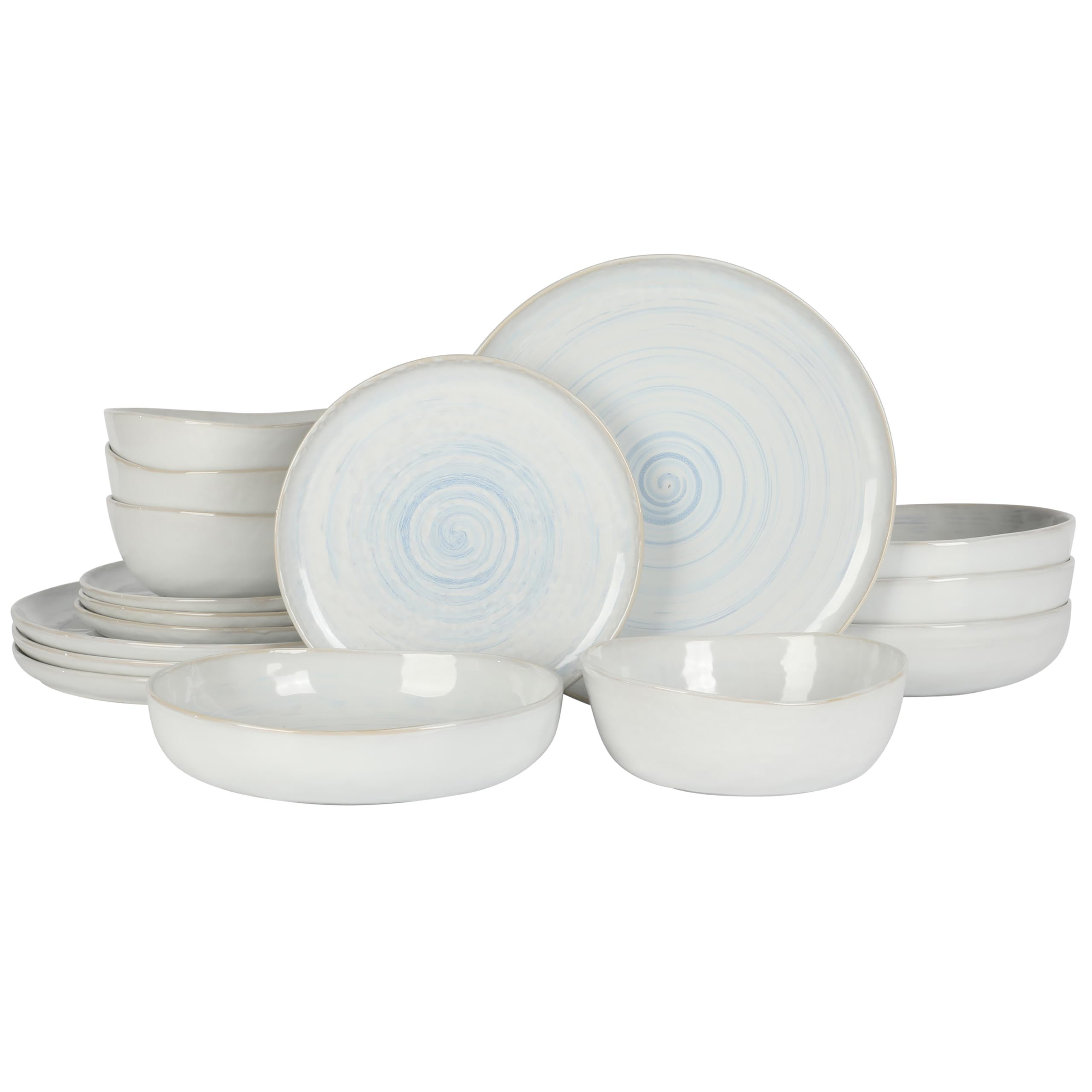 Rosecliff Heights Blue Swirl Stoneware Reactive Glaze 16 Piece (Service ...