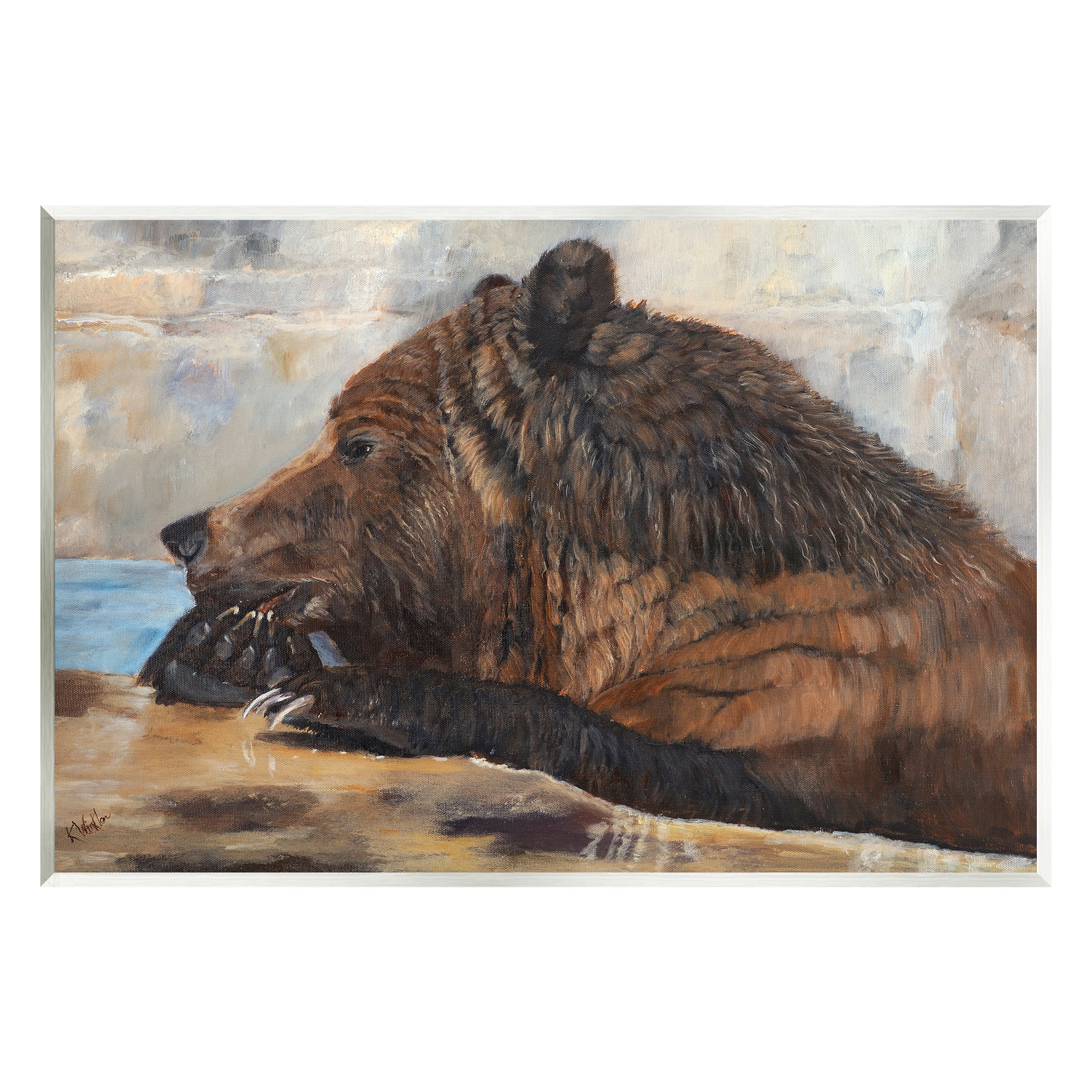 Stupell Industries Brown Bear Wildlife Lake Animal Floater Canvas Wall ...