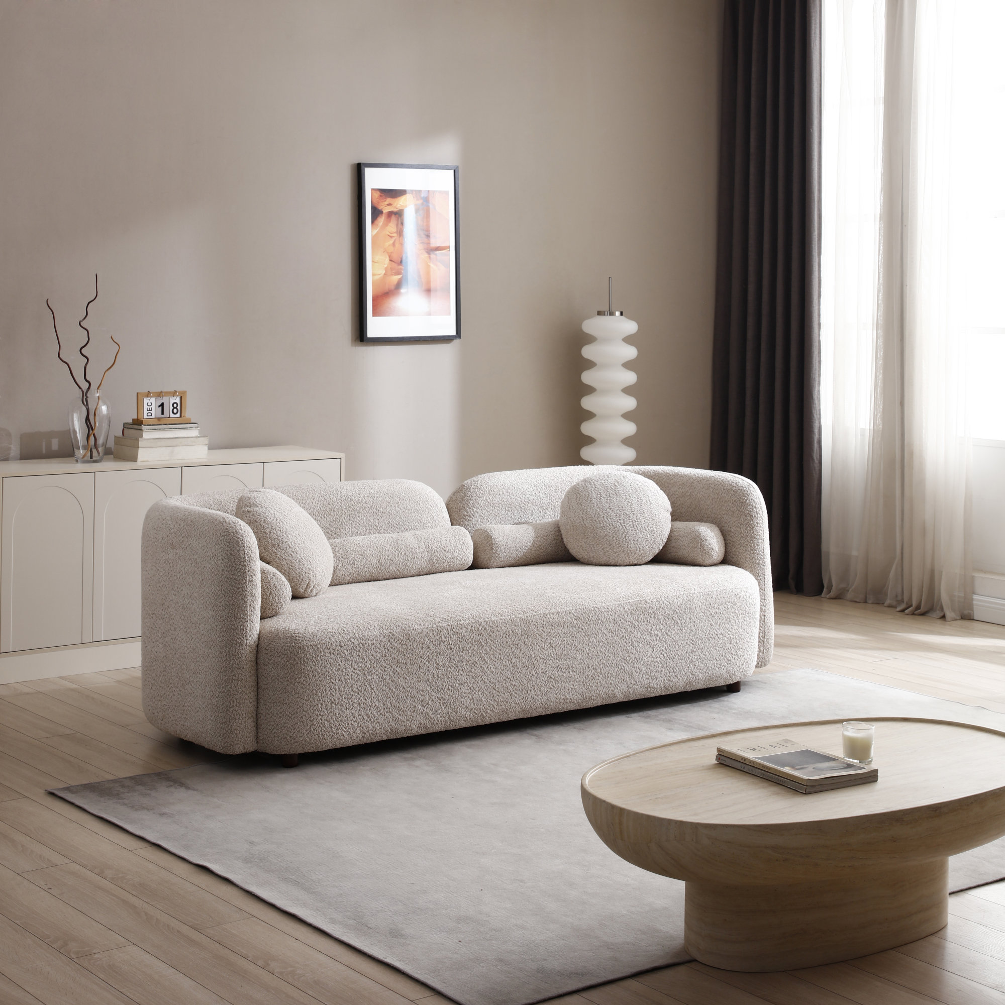Orren Ellis Light beige 3-seater sofa: luxury modern couch with ...
