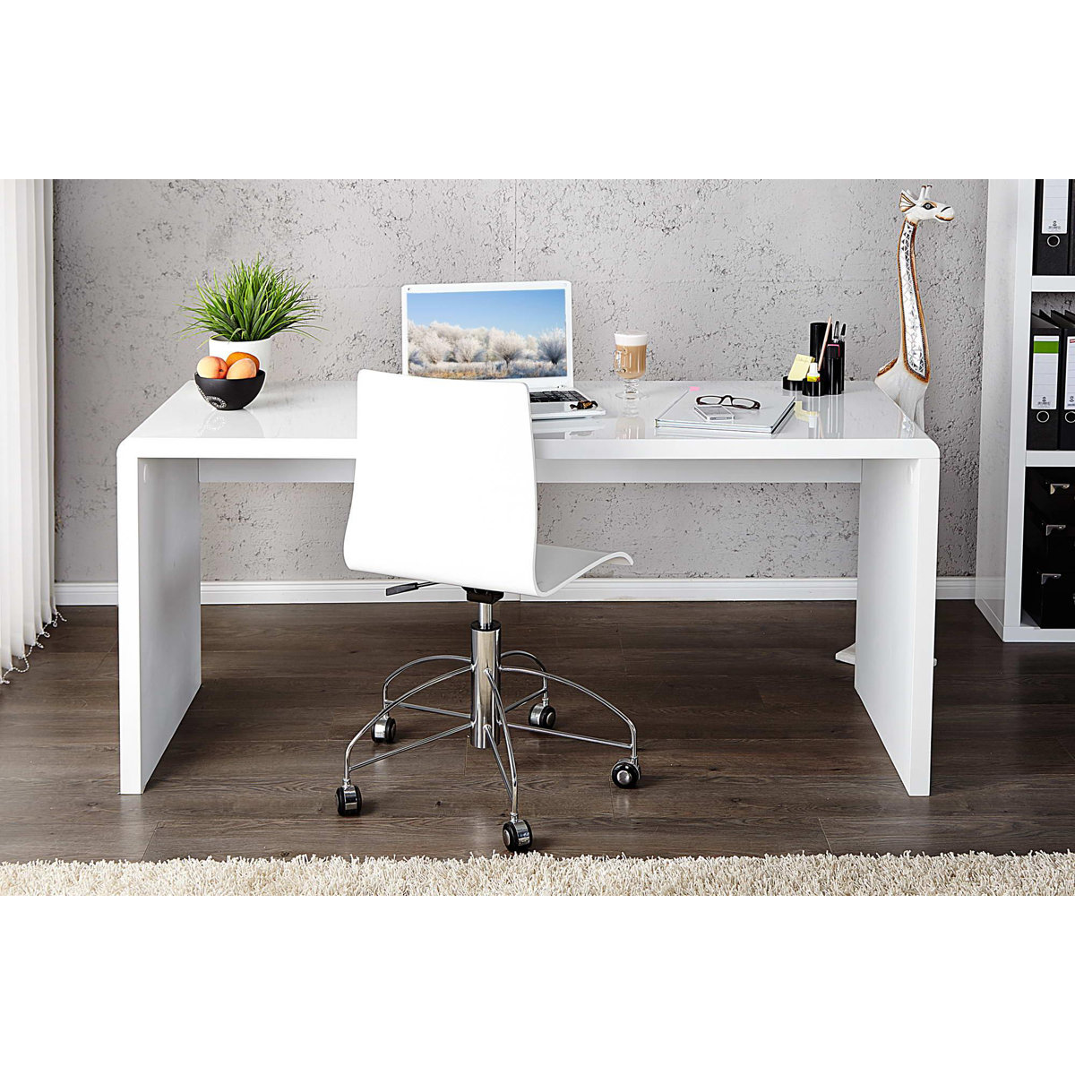 East Urban Home Bronislava High Gloss Home Office White Desk - Sleek ...