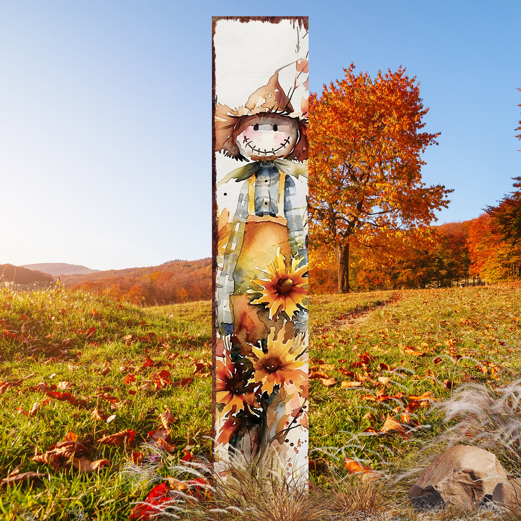The Holiday Aisle® 42in Fall Garden Stake Watercolor Fall Scarecrow ...