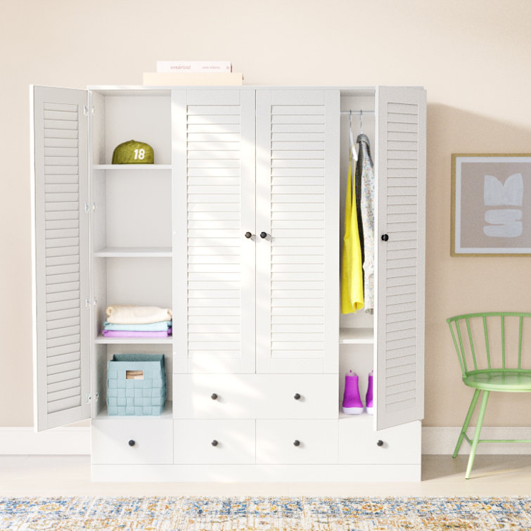 Lark Manor Ardit 59" Wide White Wardrobe with Louvered Doors and 5 ...