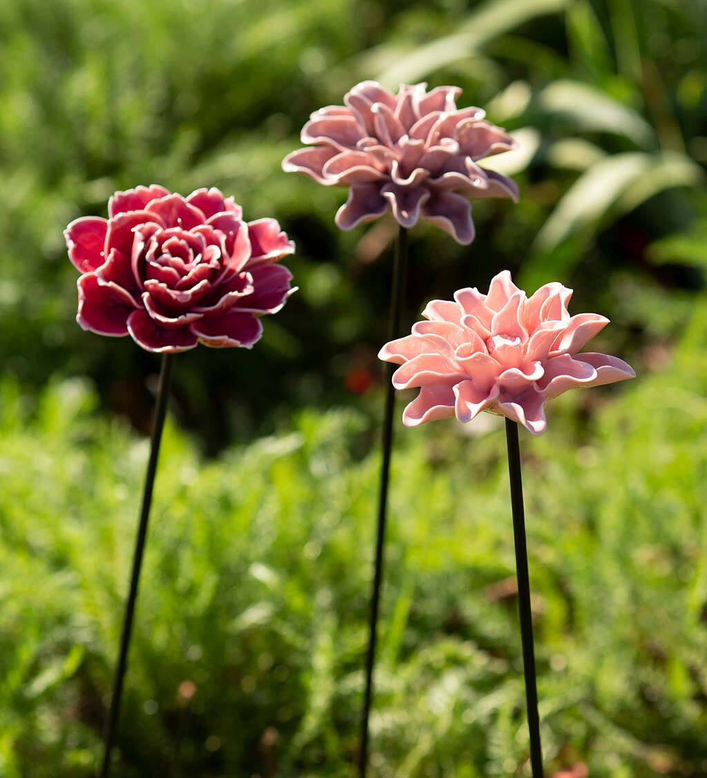 Arlmont & Co. Bellinggrath Flower 3 Piece Garden Stake Set | Wayfair