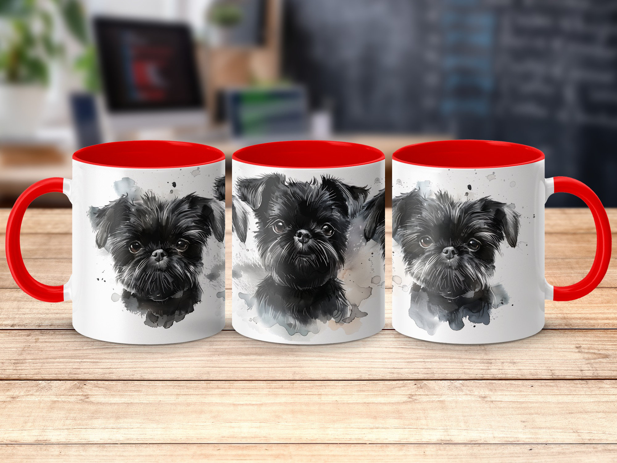 East Urban Home Set of 3 – 11oz Watercolour Brussels Griffon Design ...