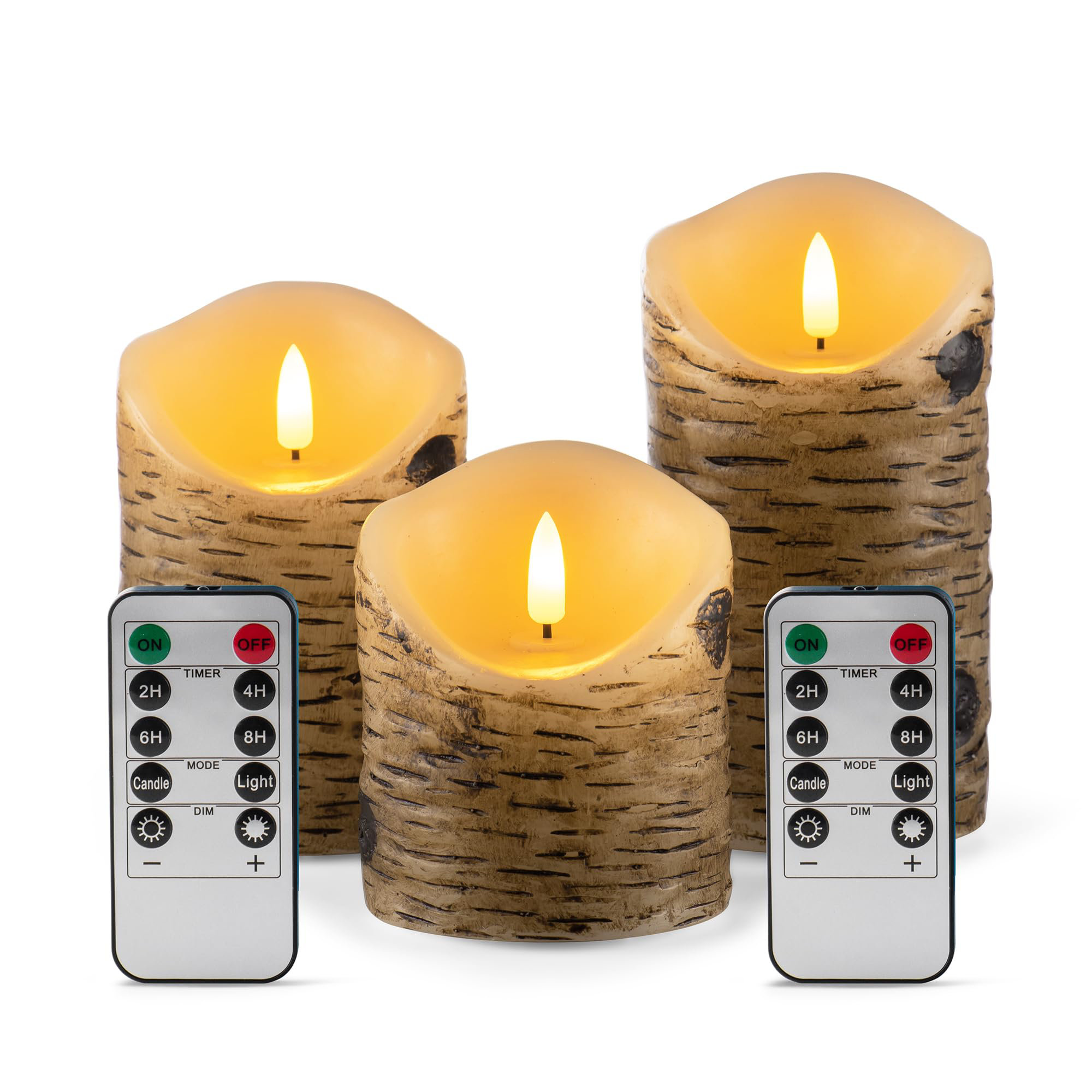 Symple Stuff Birch Bark Effect Flameless LED Pillar Candles, Flickering ...