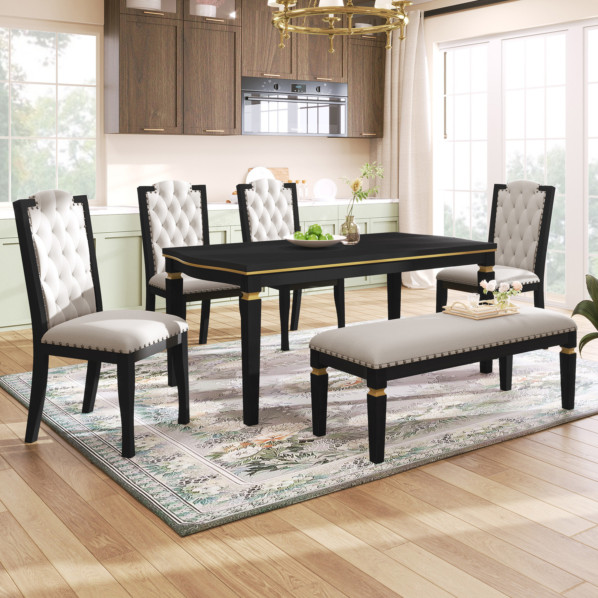 Ophelia & Co. 6-Piece Kitchen Dining Table Set, 60" Rectangular Table ...