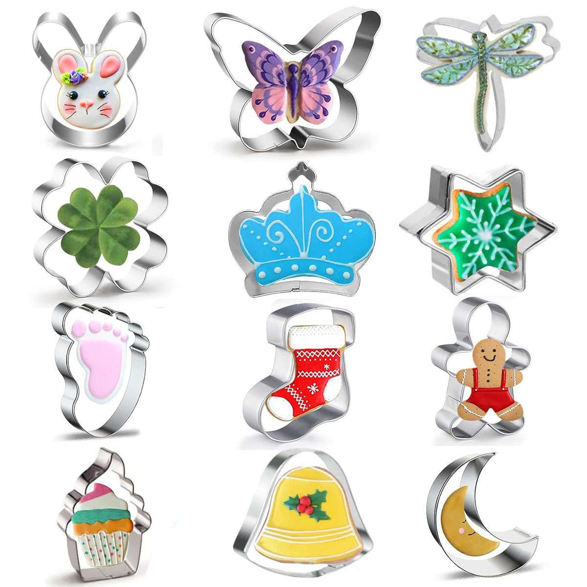 Gustave Cookie Cutters Shapes Baking Set of 12 Biscuit Metal Pancake ...