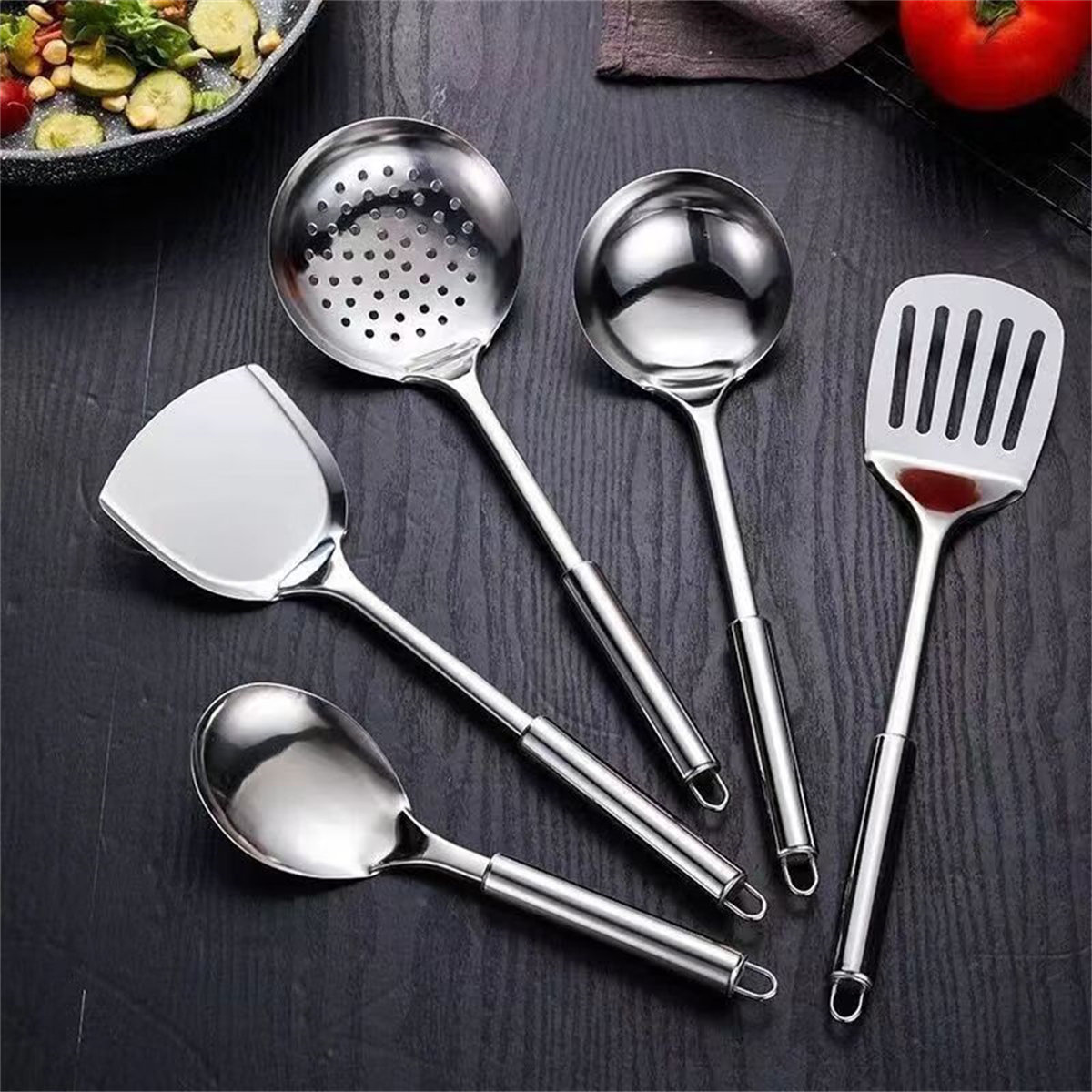 WKING Stainless Steel Kitchen Utensil Set - 5 Pieces For Daily Cooking ...