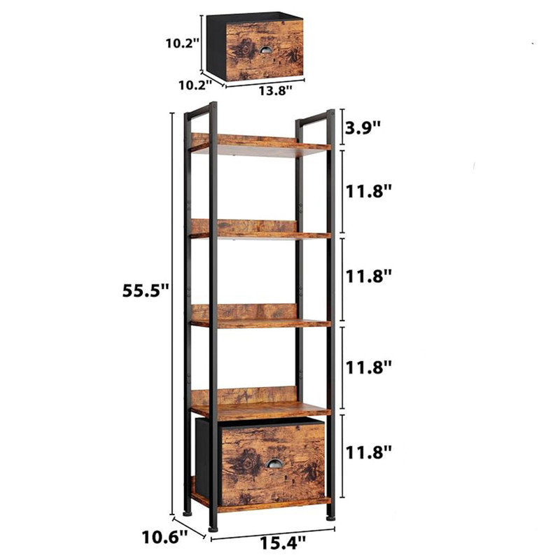 5Tier Bookshelf with Drawer,Tall Narrow Bookcase with Shelves,Wood and ...