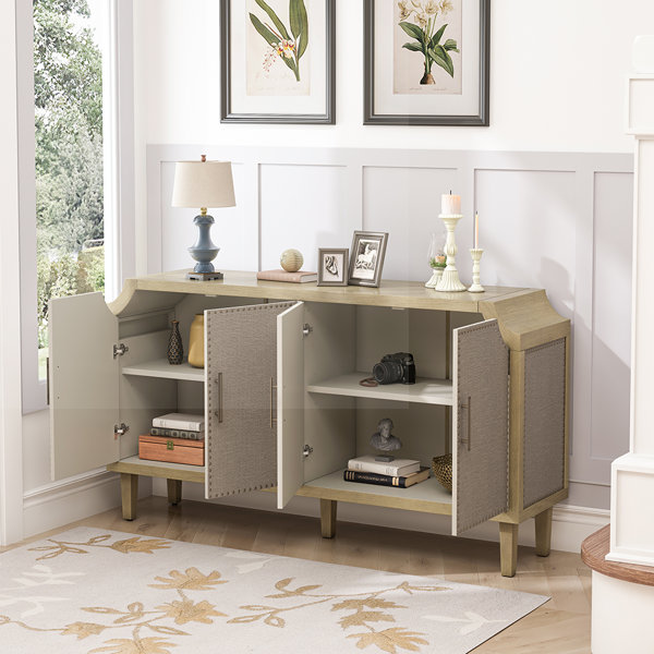 Lark Manor™ Retro Industrial Style Rivet Decor 4-Door Cabinet, Linen ...