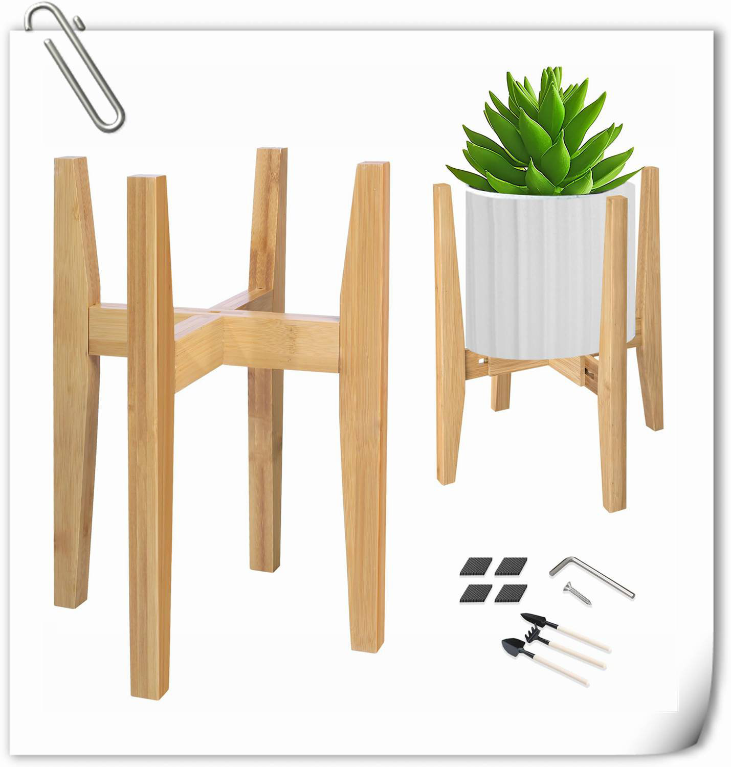 Arlmont & Co. 2 PACK Adjustable Plant Stand Indoor, Bamboo Mid Century ...