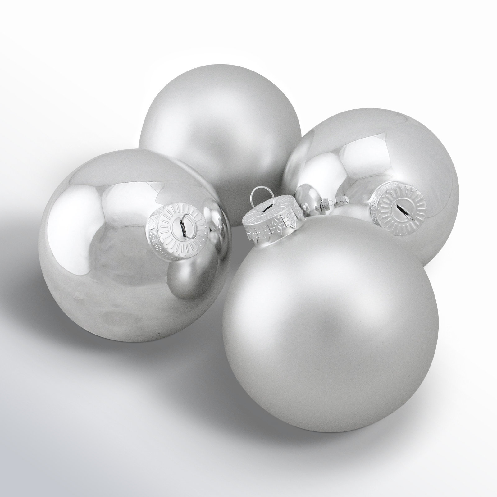 Northlight Seasonal 4ct Shiny and Matte Silver Glass Ball Christmas ...