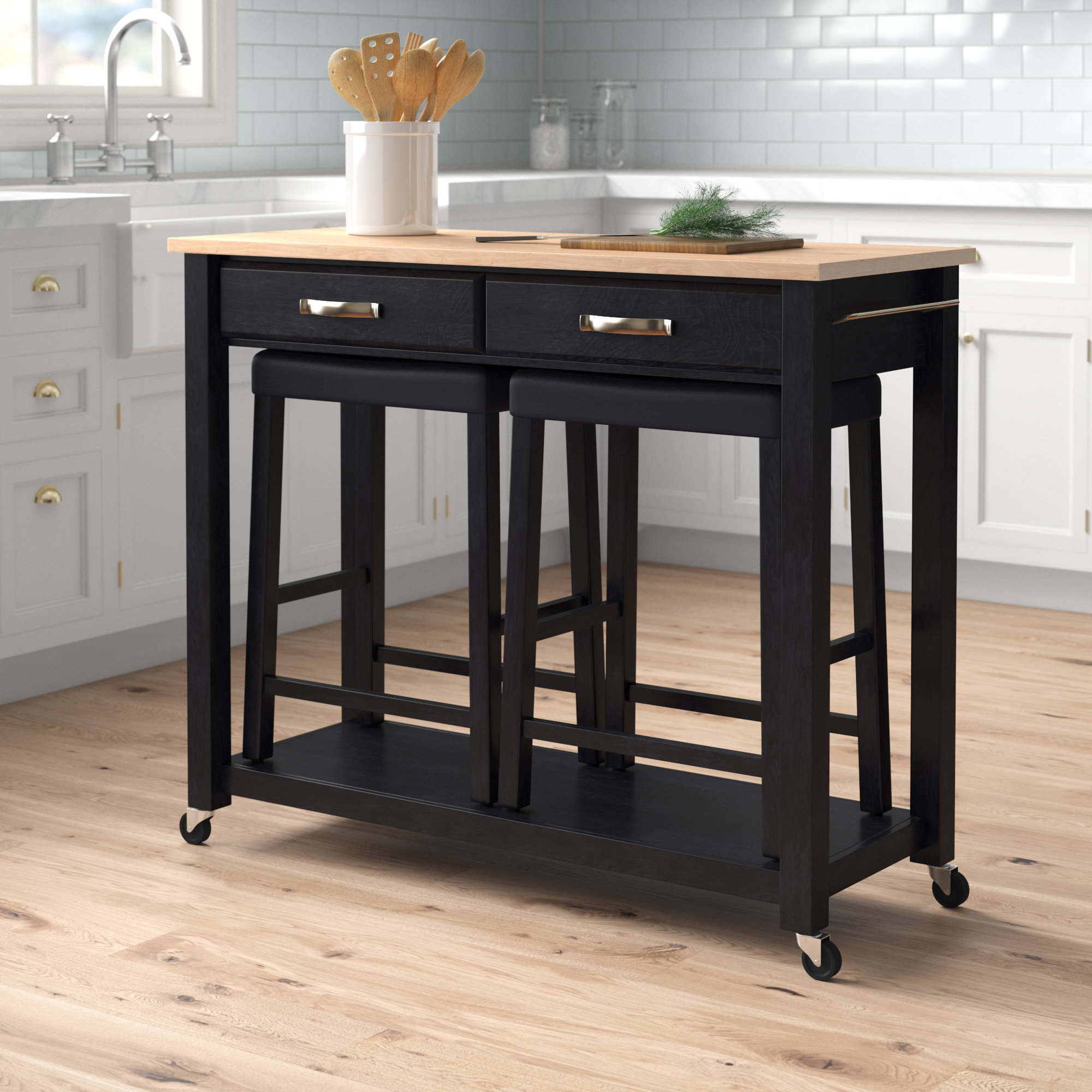 Three Posts™ Diamondback Solid Wood Top Kitchen Island Set & Reviews ...