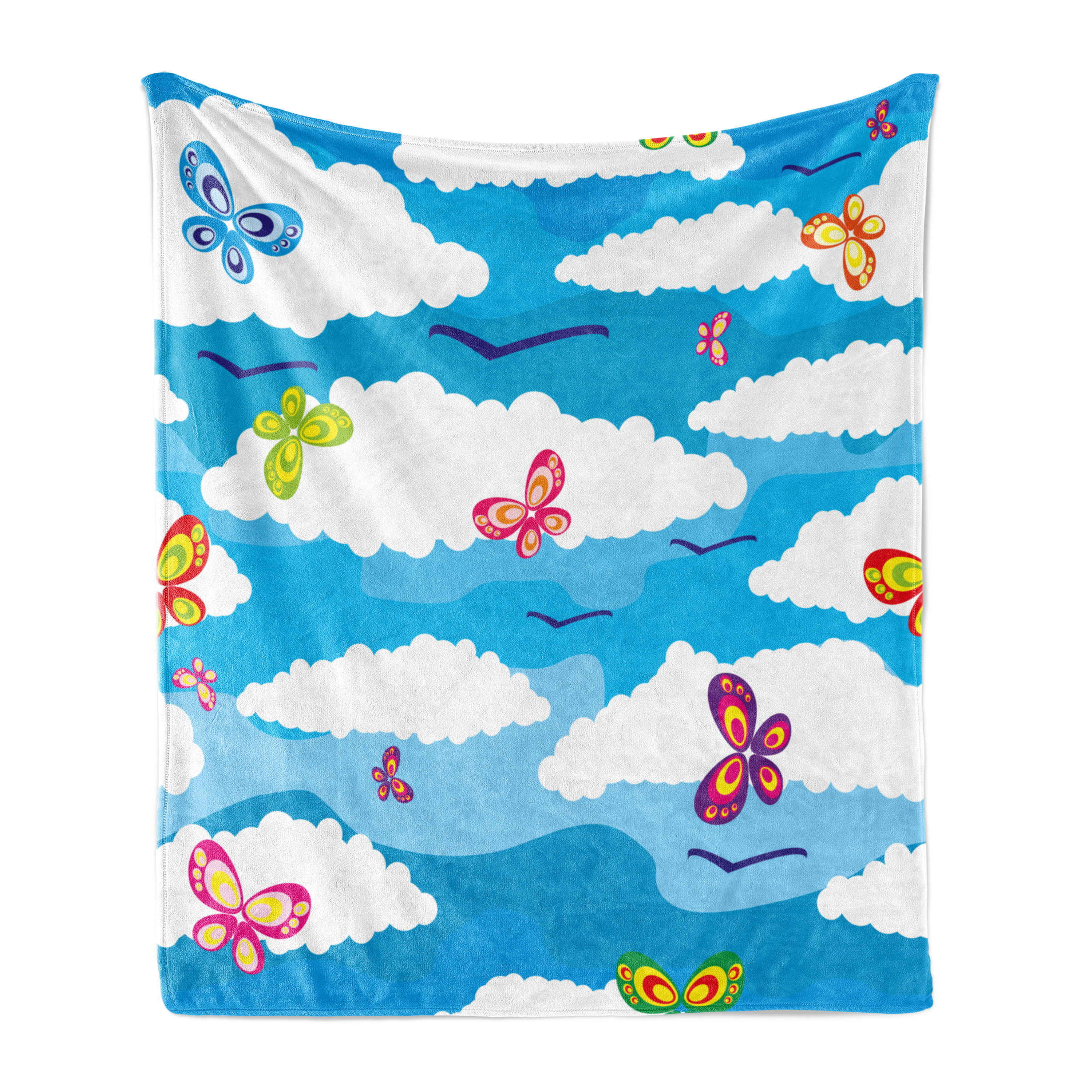 Ambesonne Spring Fleece Throw Blanket Clouds Butterfly Summer Sky Blue ...