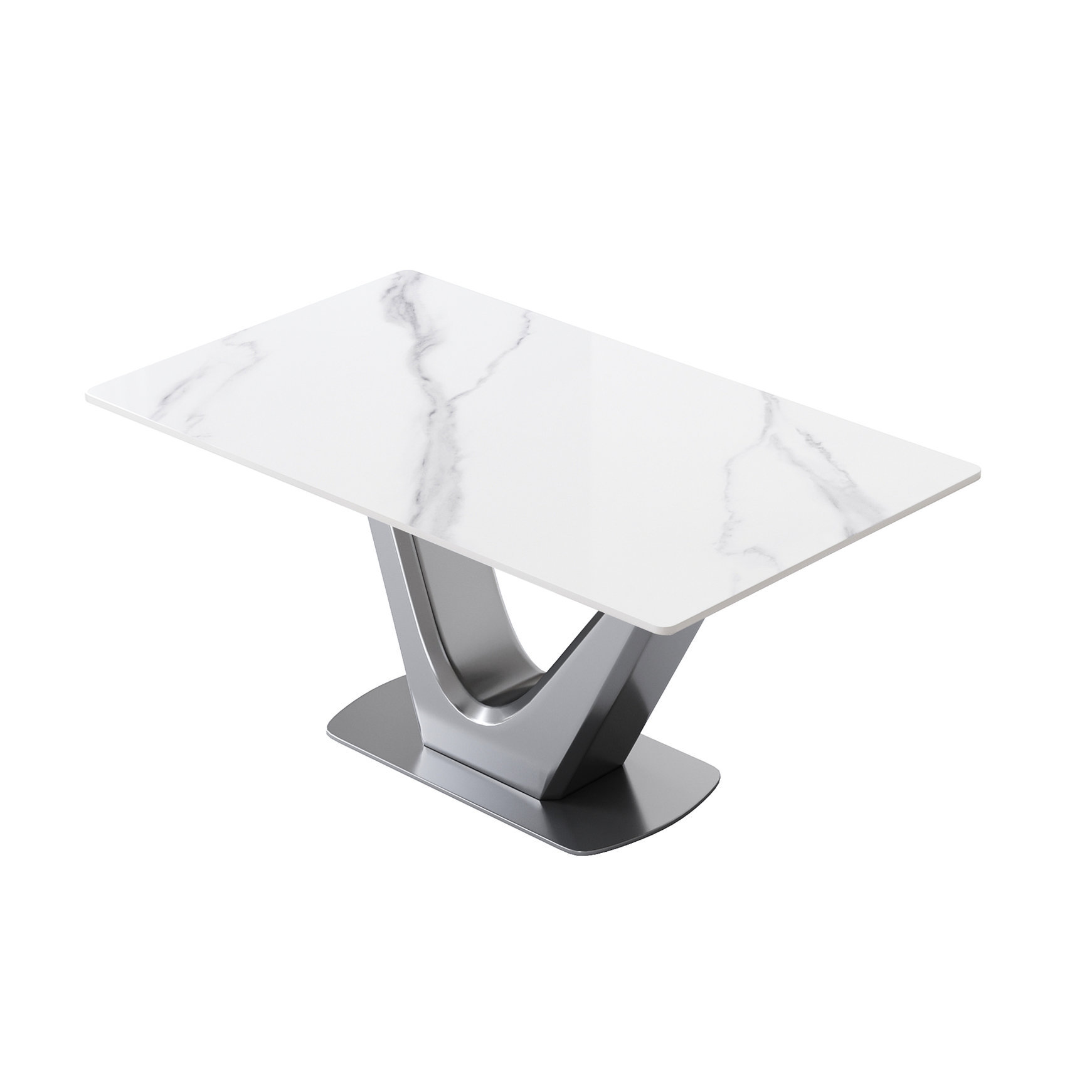 Hokku Designs 63" Dining Table With White Sintered Stone Top And Grey V ...