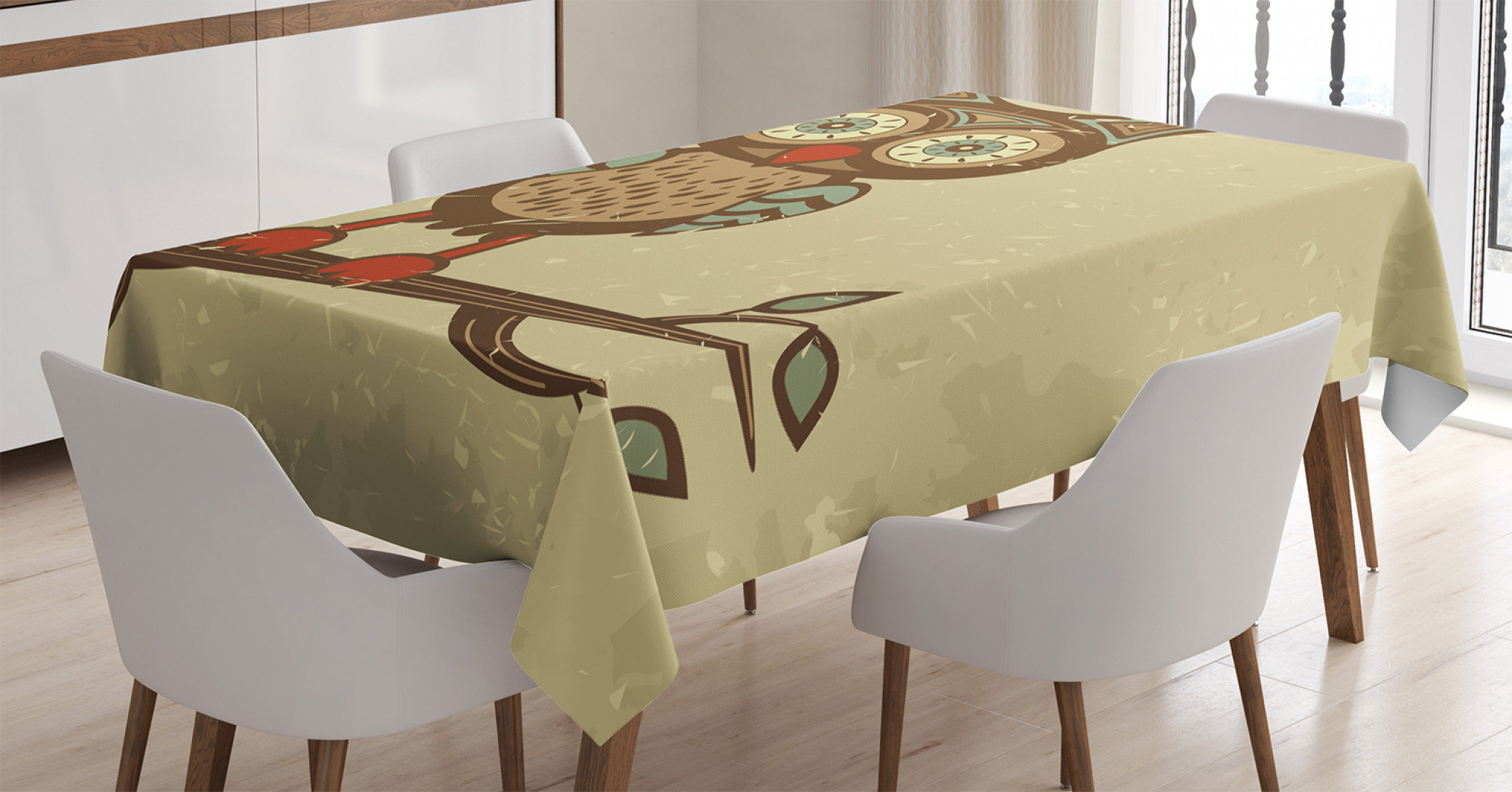 East Urban Home Owl Tablecloth, Owl Sitting On Branch Eyesight Animal ...