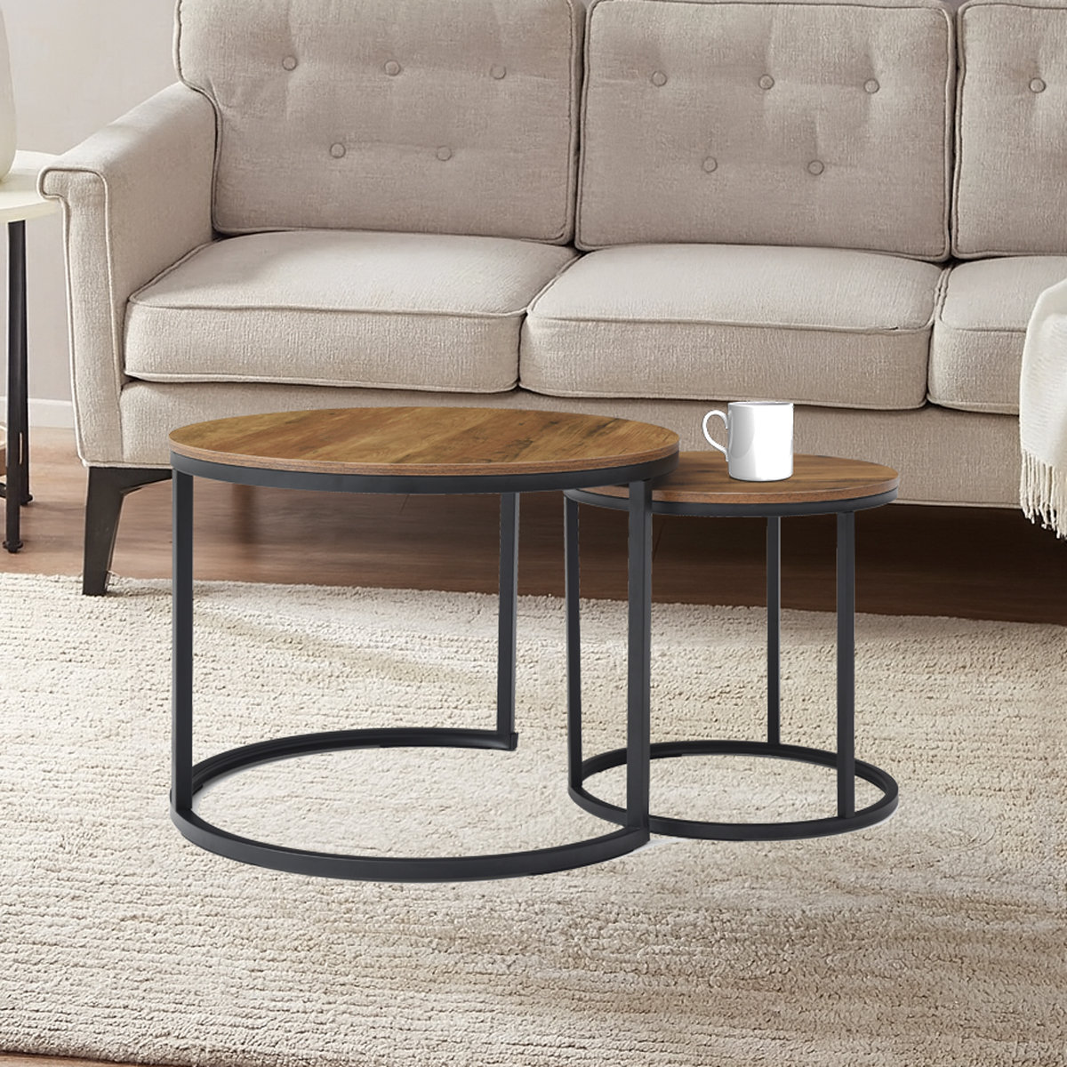 17 Stories Modern style round coffee table side table set of 2 with ...