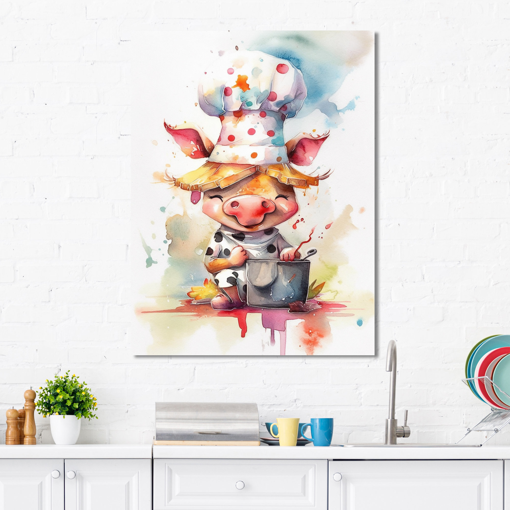 Trinx Pink Pig Chef in Kitchen - Animal Pig Kitchen Wall Art For ...