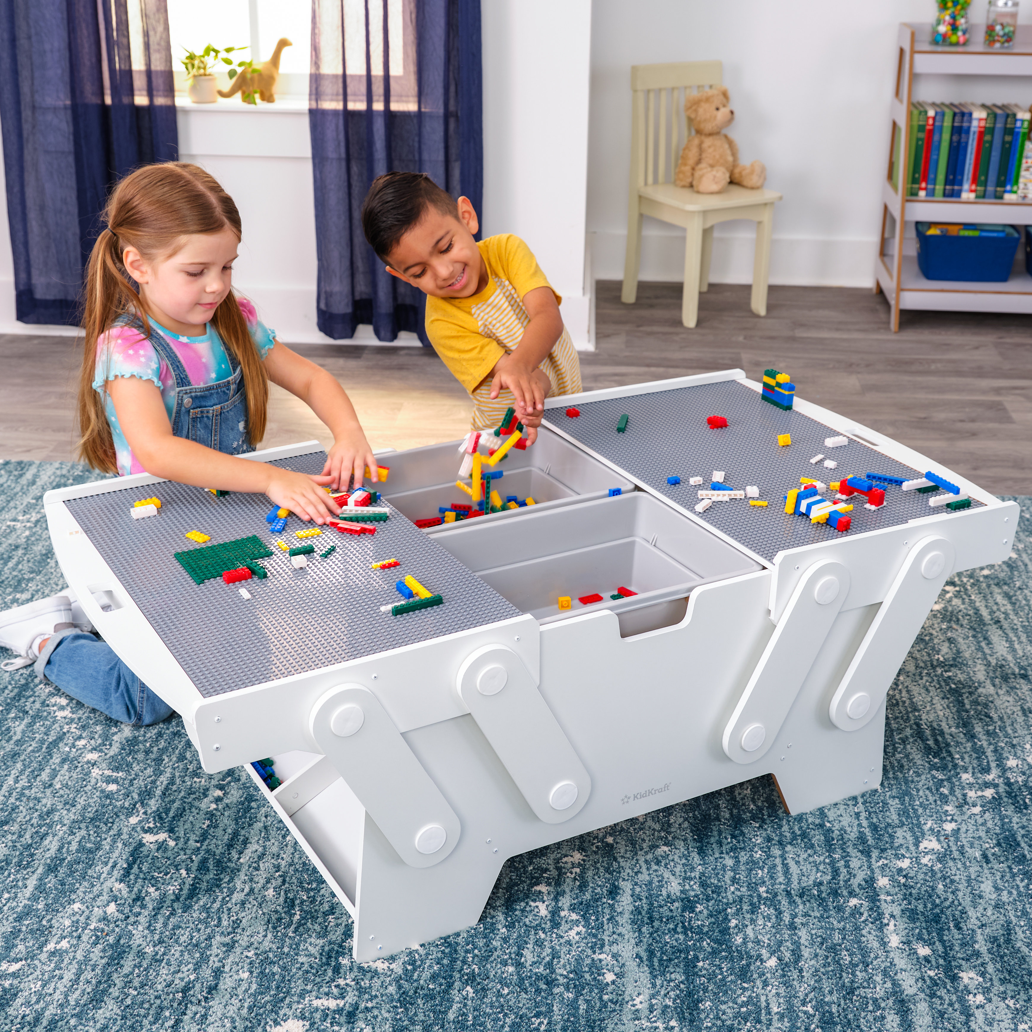KidKraft Building Bricks Play N Store Wooden Mega Table With 210 Bricks ...