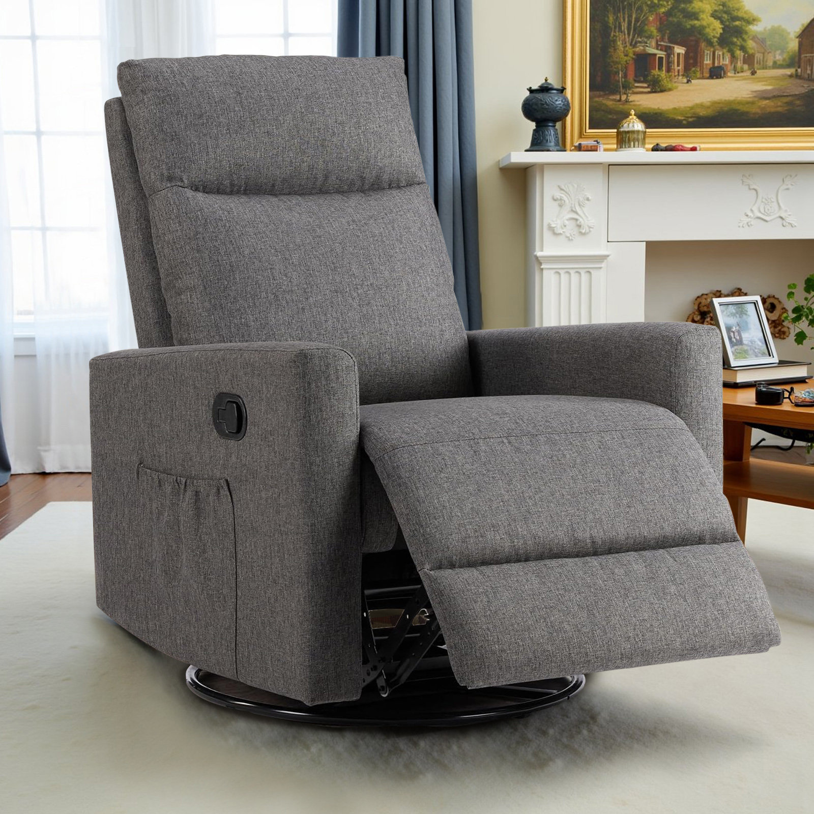 Ebern Designs Recliner Chair, Swivel Rocking, Glider Rocker Recliner ...