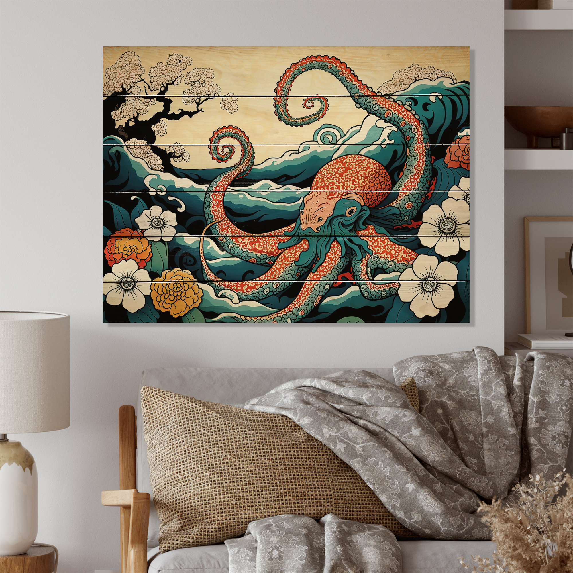 Dovecove Castilly Japanese Landscape With Octopus IV - Unframed Print ...