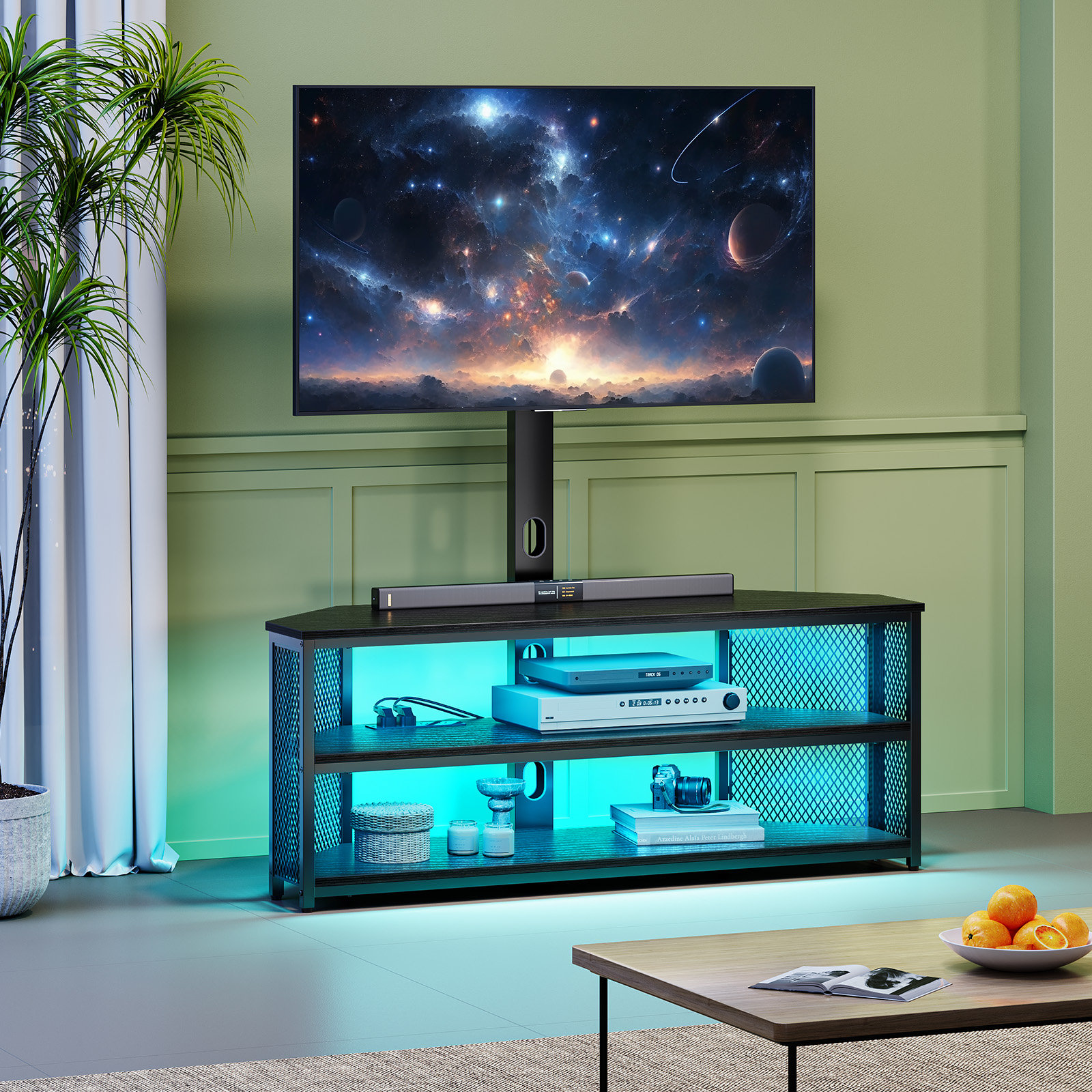 Wrought Studio™ TV Stand with Mount, Power Outlets and LED Lights ...