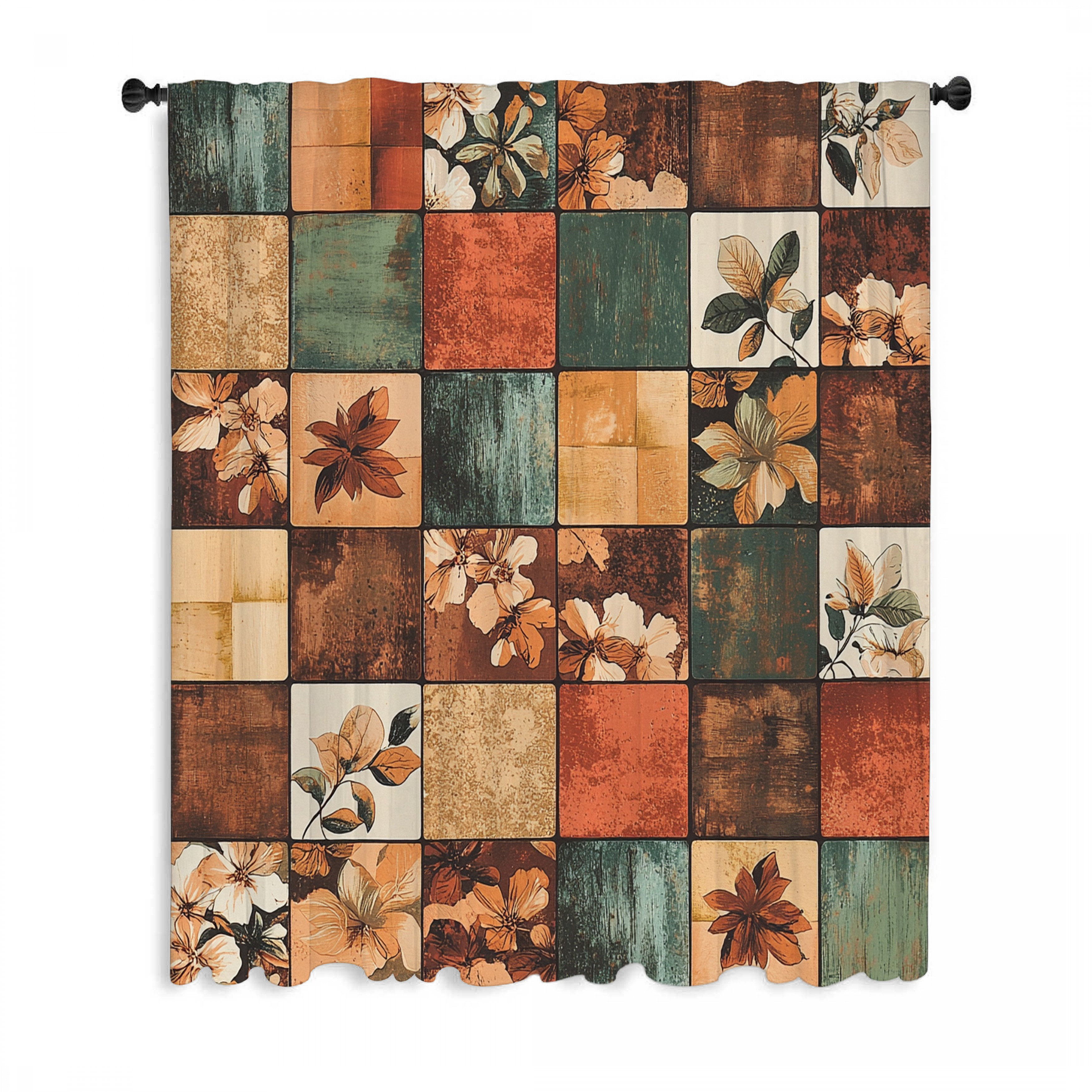 Dakota Fields Patchwork Window Curtains, Geometric Blockout & Sheer ...