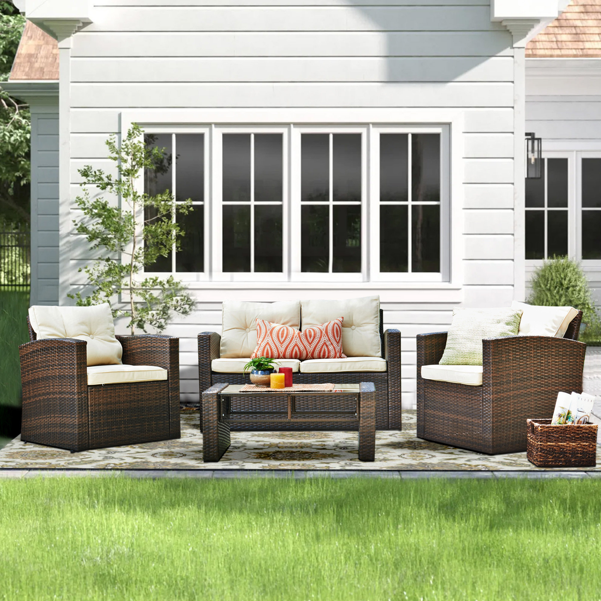 Sol 72 Outdoor™ Arlington Outdoor Wicker 4 Piece Seating Group ...