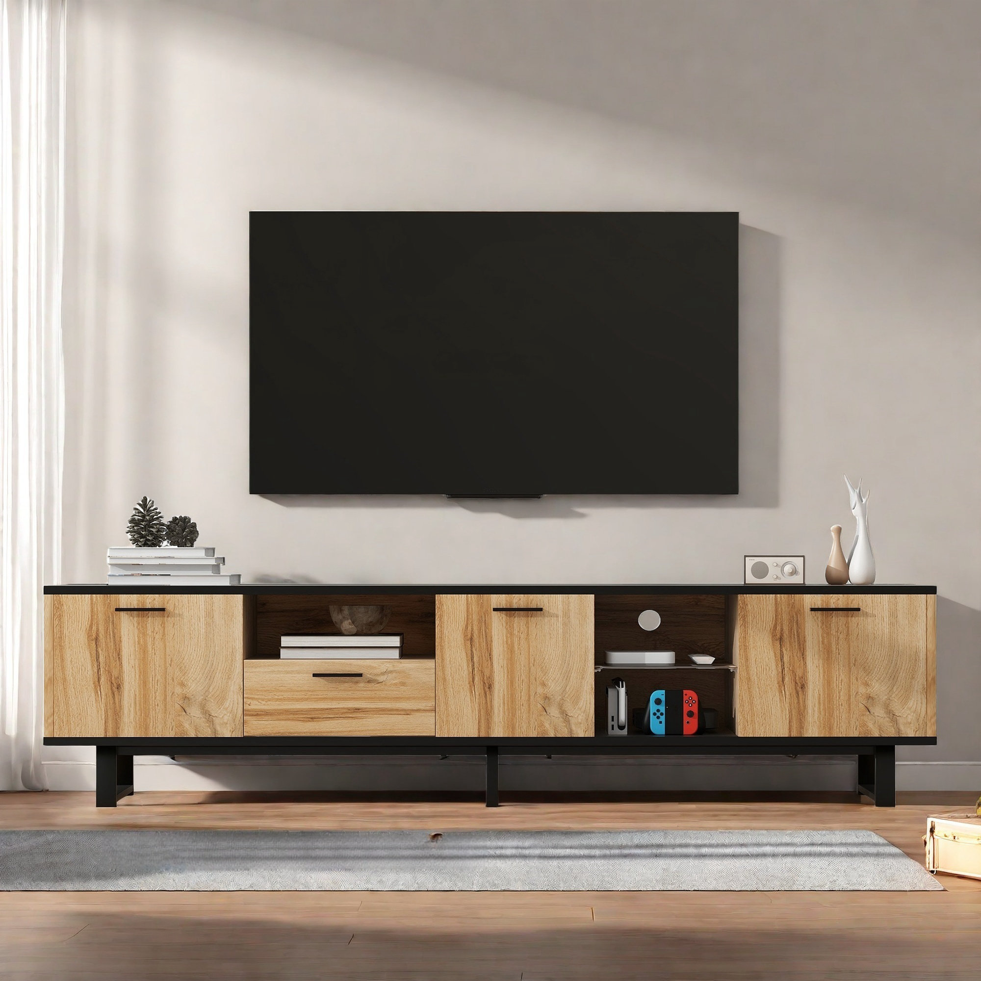 Latitude Run® Chamiya Modern Chamiya With 4 Cabinets, Open Shelves ...