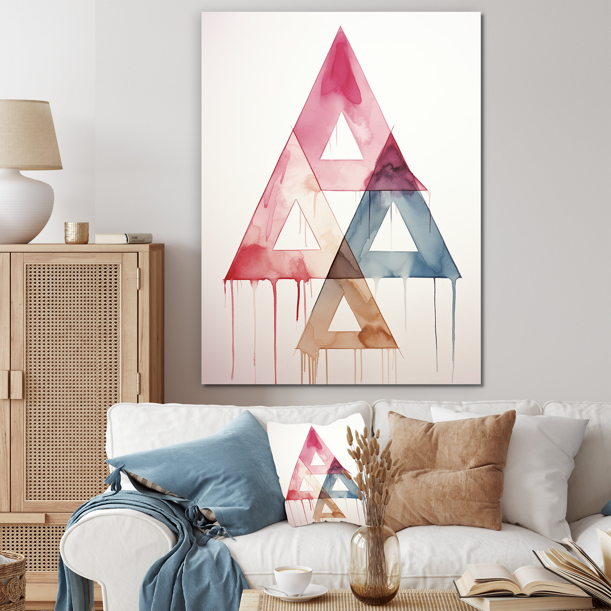 Wrought Studio Geometric Triangles Minimal Retro Watercolor - Modern ...