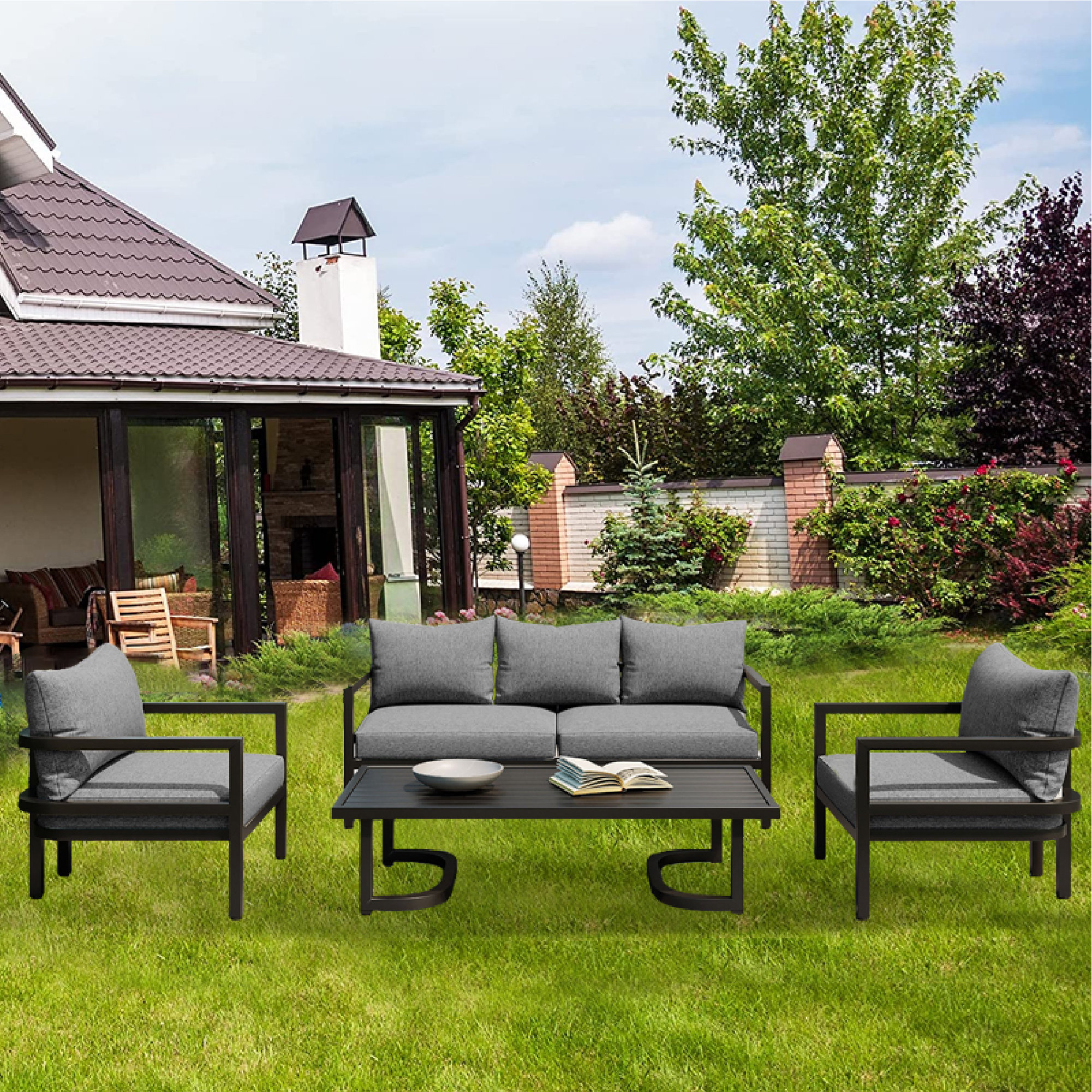 Latitude Run® Ahnaleigh 4 Piece Sofa Seating Group with Cushions ...