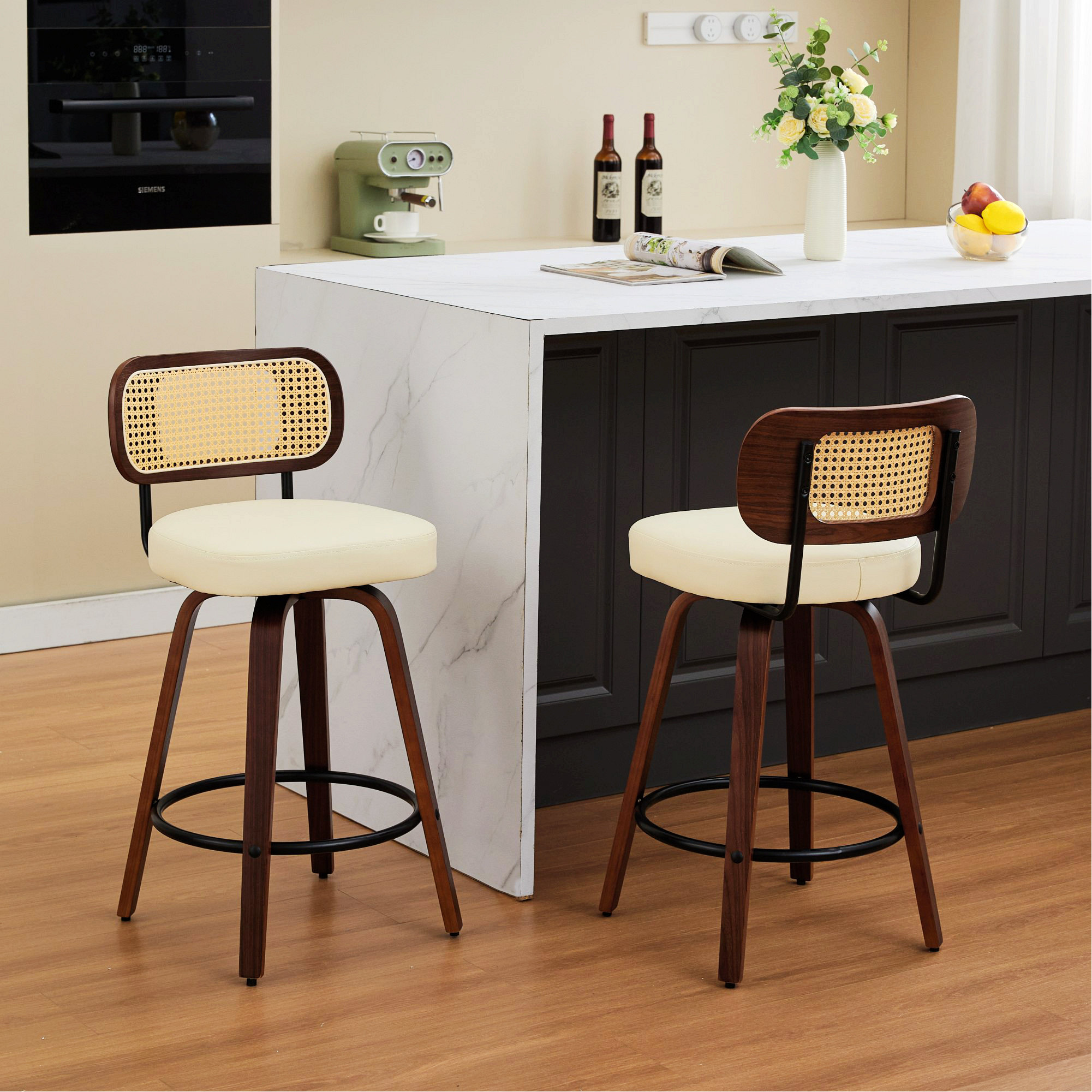 Corrigan Studio® Set Of Counter Height Bar Stools, Swivel Upholstered ...