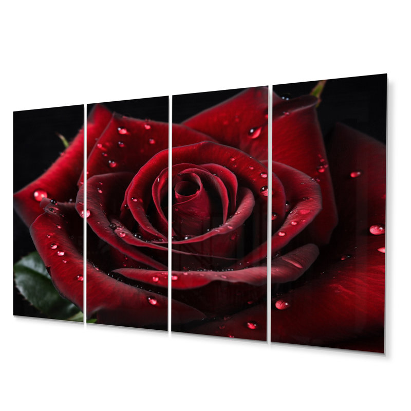 Design Art Red Rose with Raindrops V - Roses Metal Wall Art Set | Wayfair
