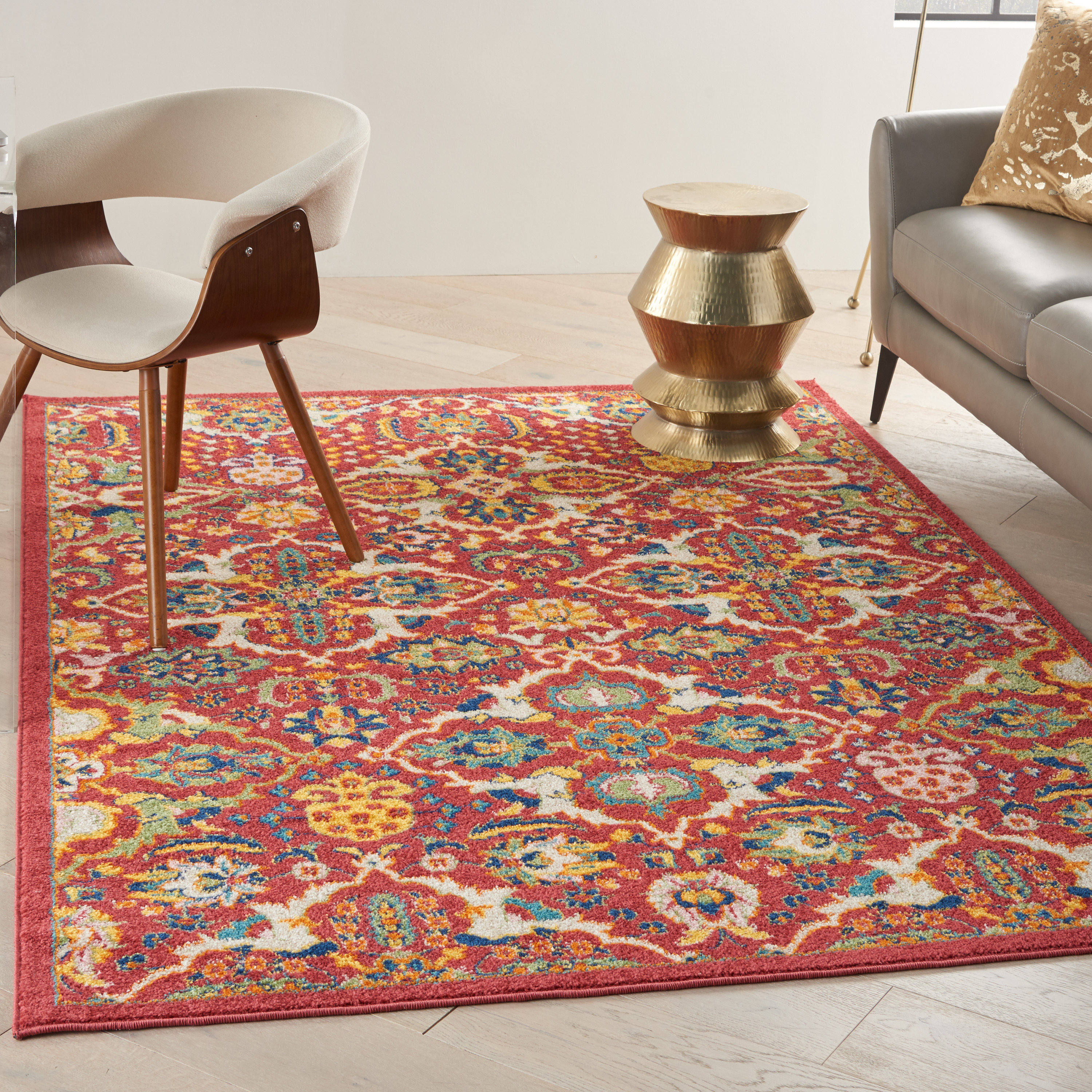 Bungalow Rose Whitehurst Floral Power Loom Red/Yellow/Green Area Rug ...