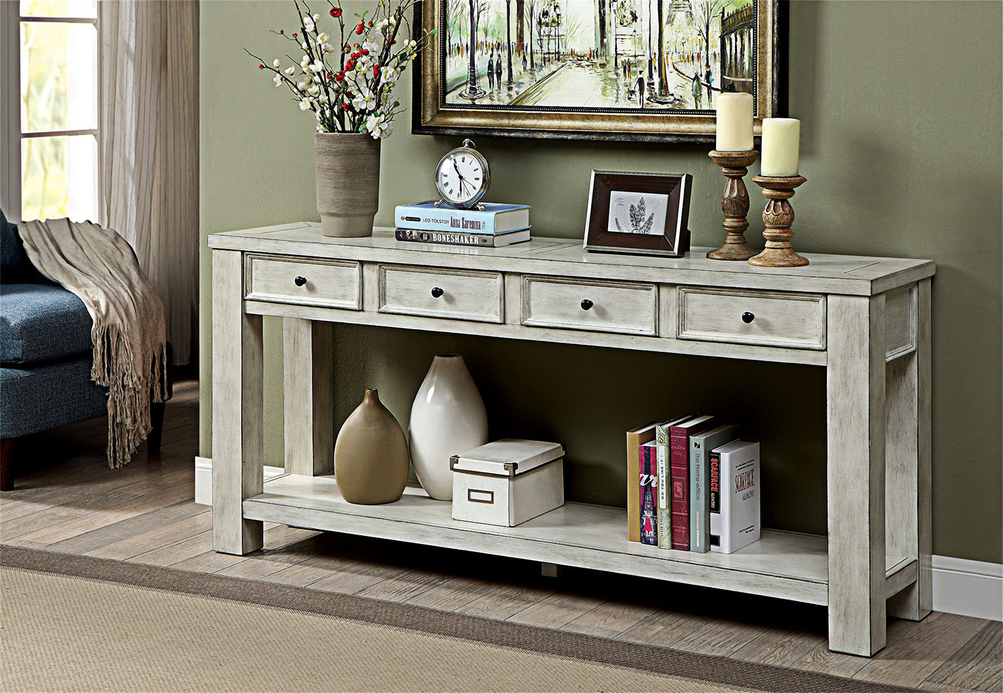 One Allium Way® Sofa Table Antique Rustic Solid Wood Storage Table Open ...