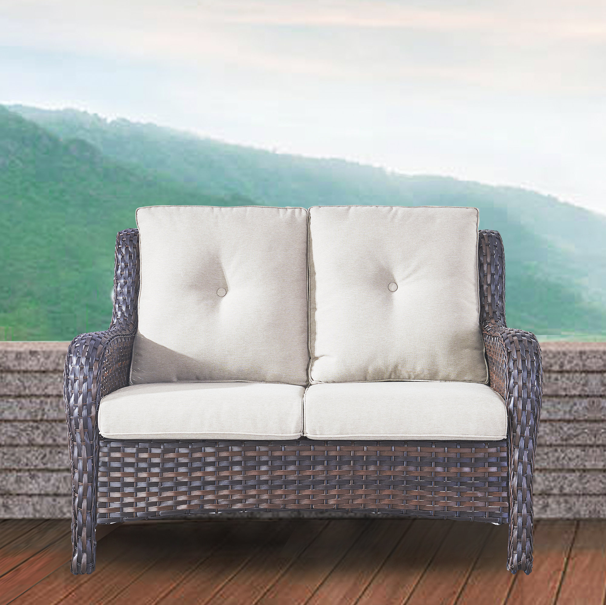 Wildon Home® Bonia 52.77" Wide Outdoor Wicker Loveseat With Cushions ...