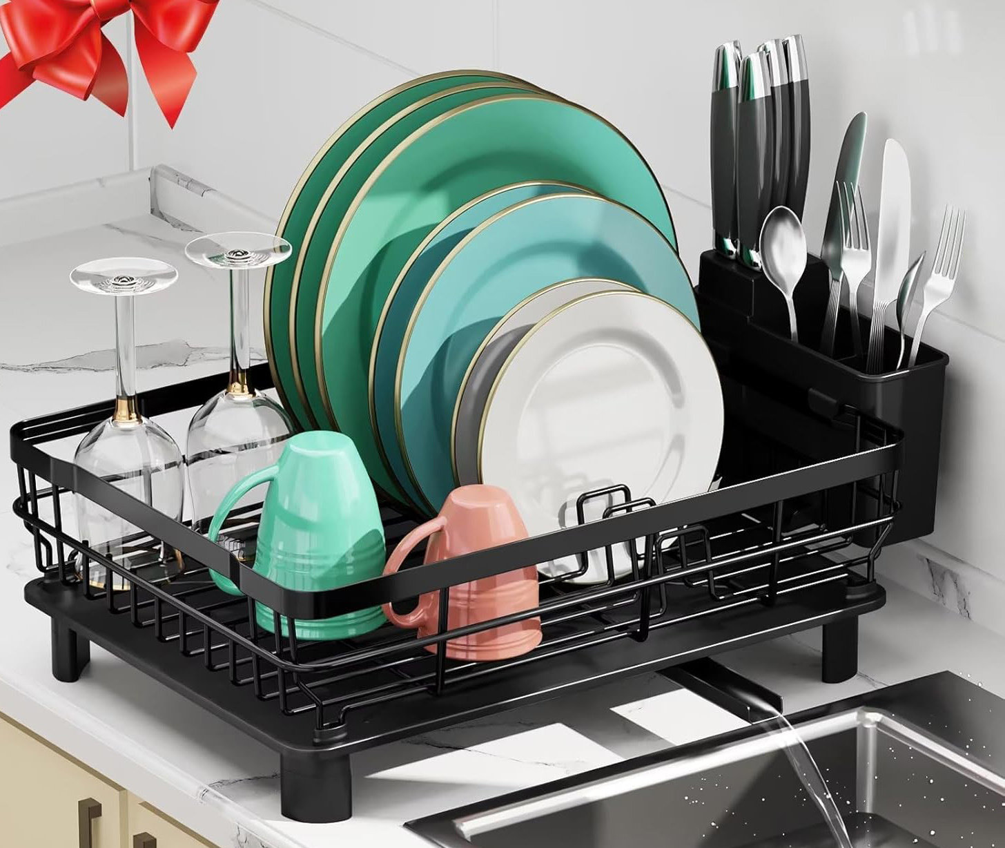 LEGIAT Black Stainless Steel Dish Drying Rack for Kitchen Counter with ...